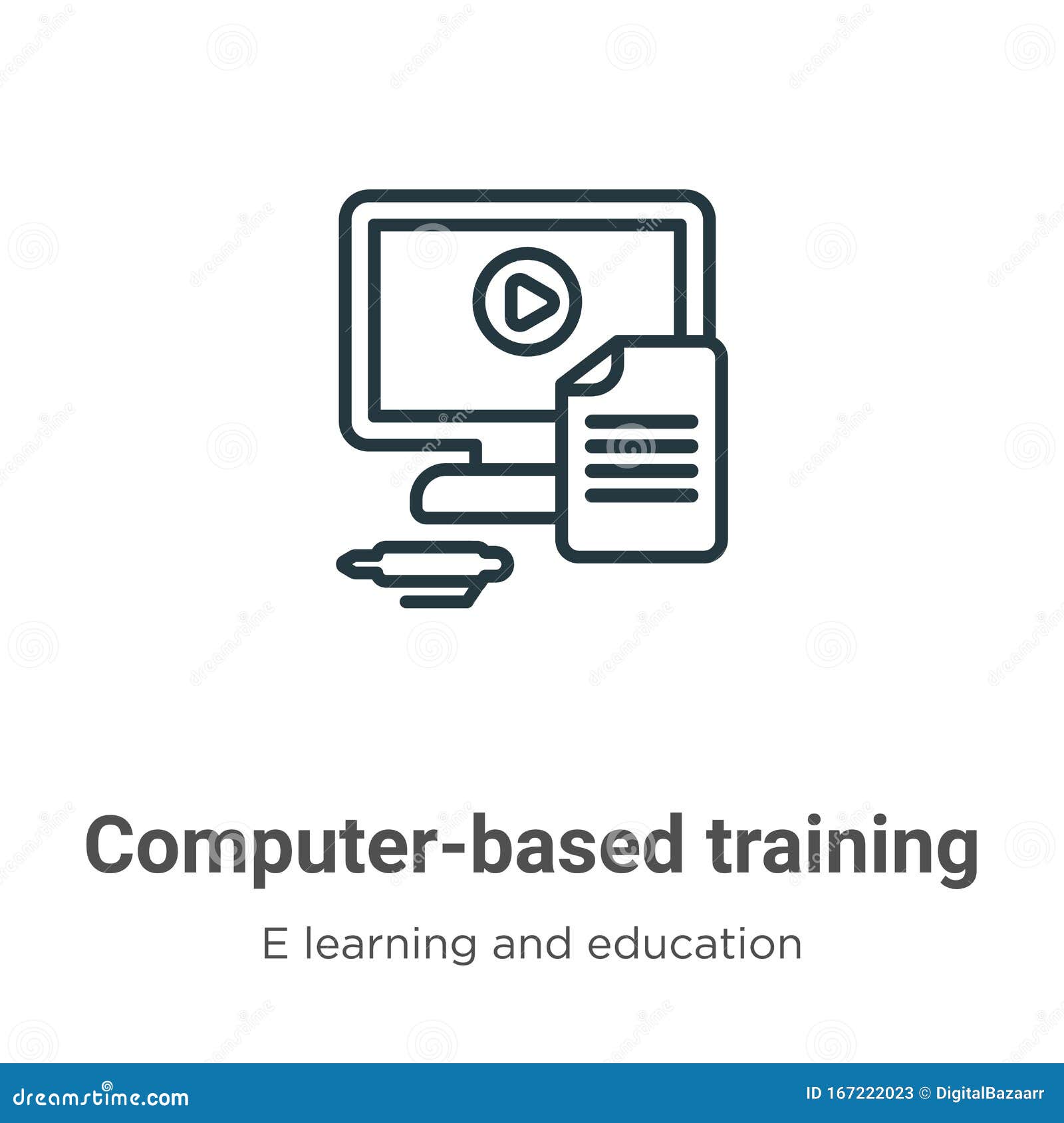 Computer-based Training Outline Vector Icon. Thin Line Black Computer ...