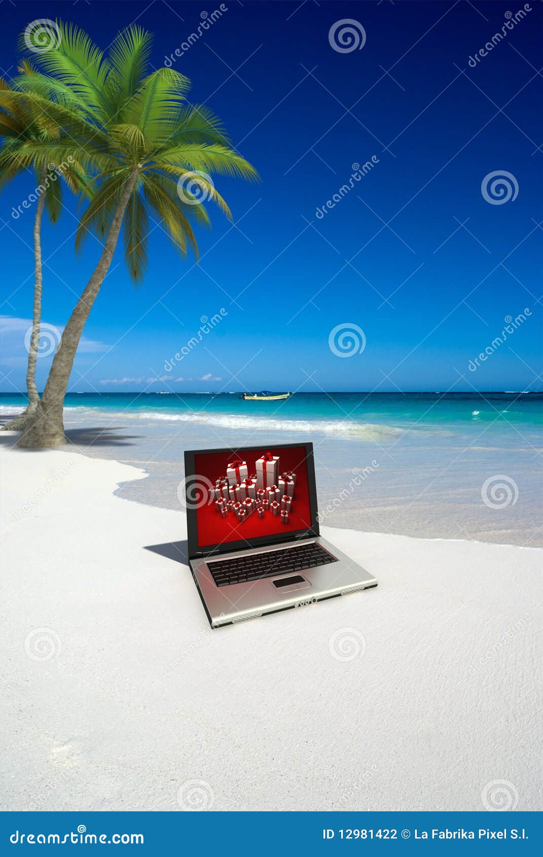 Computer on the beach stock photo. Image of holiday, laptop - 12981422