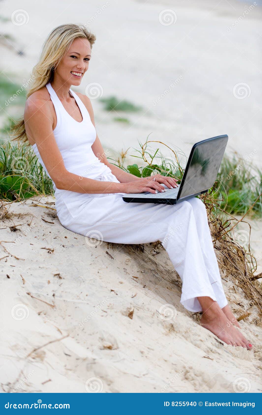 Computer on Beach stock photo. Image of individual, sitting - 8255940