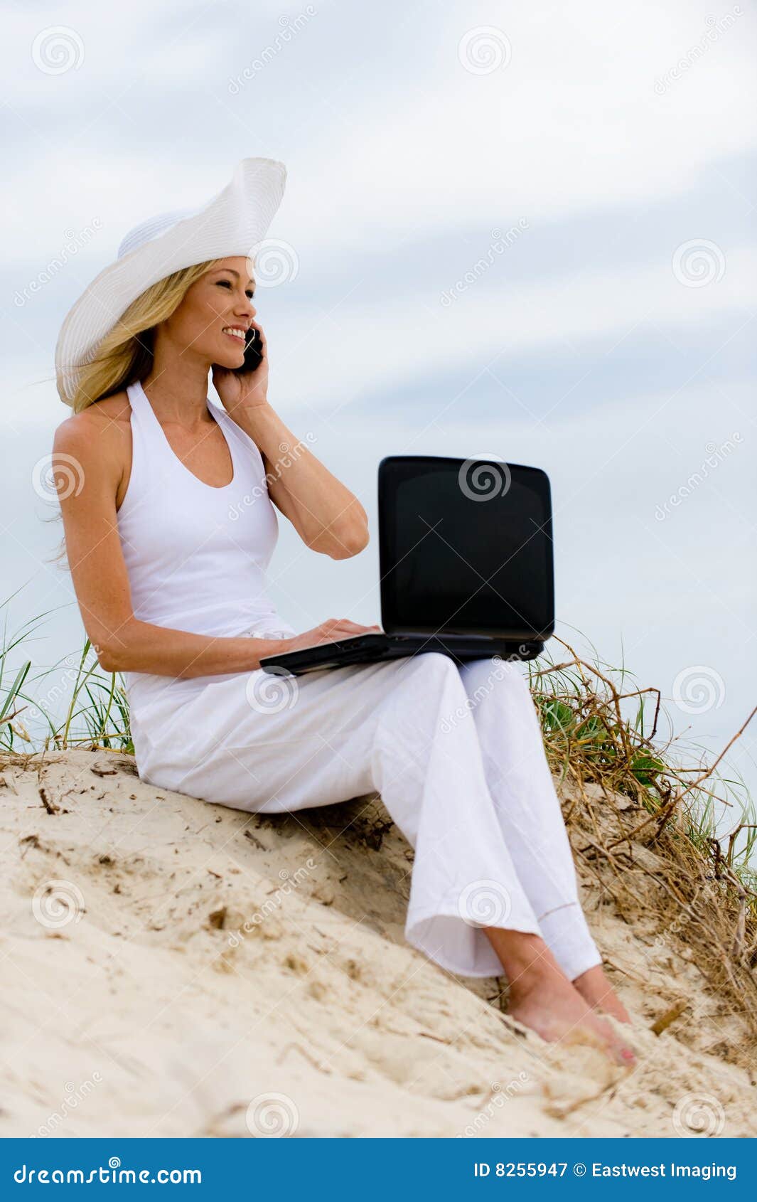 Computer on Beach stock image. Image of cellphone, nature - 8255947