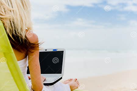 Computer on Beach stock image. Image of sitting, technology - 8255951