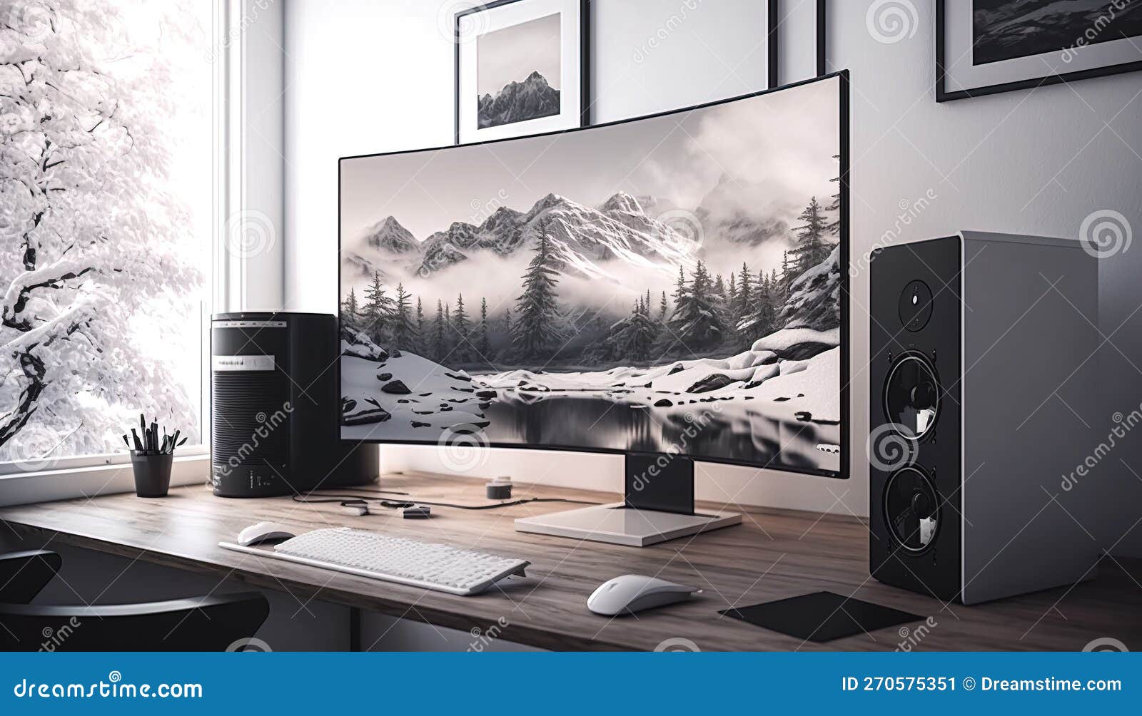 A Computer with a Beautiful Landscape on the Splash Screen, Generative ...