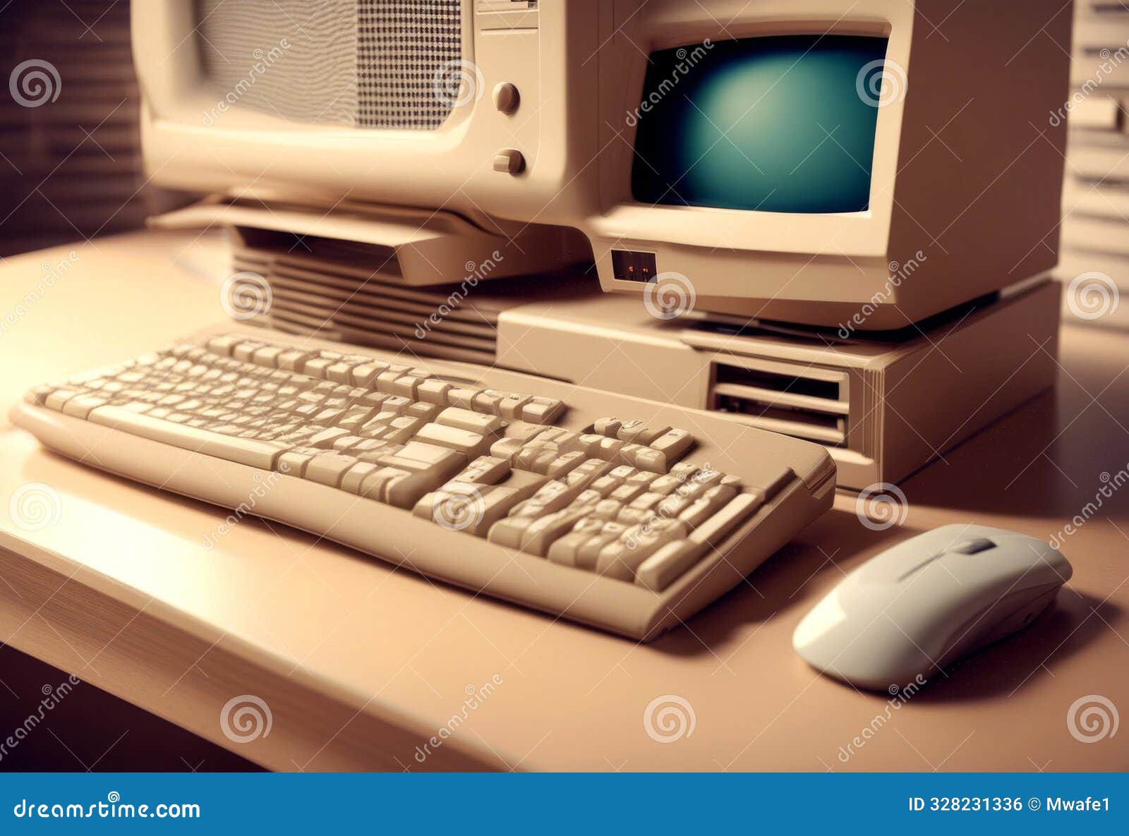 Computer Beige 3d S Built Retro 1980 Style Screen Keyboard Illustration ...