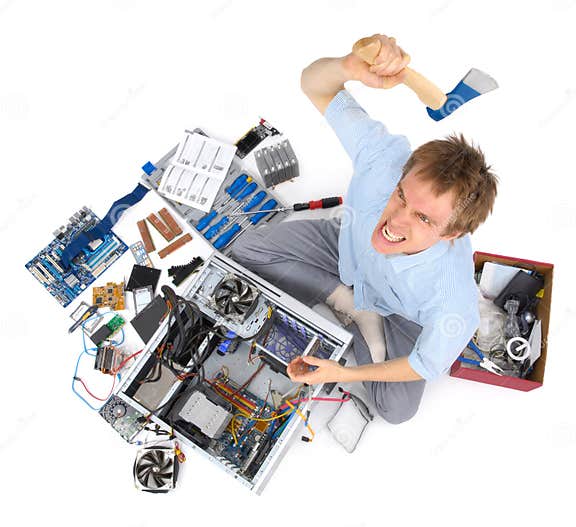 Computer Being Destroyed by Annoyed Madman Stock Image - Image of ...