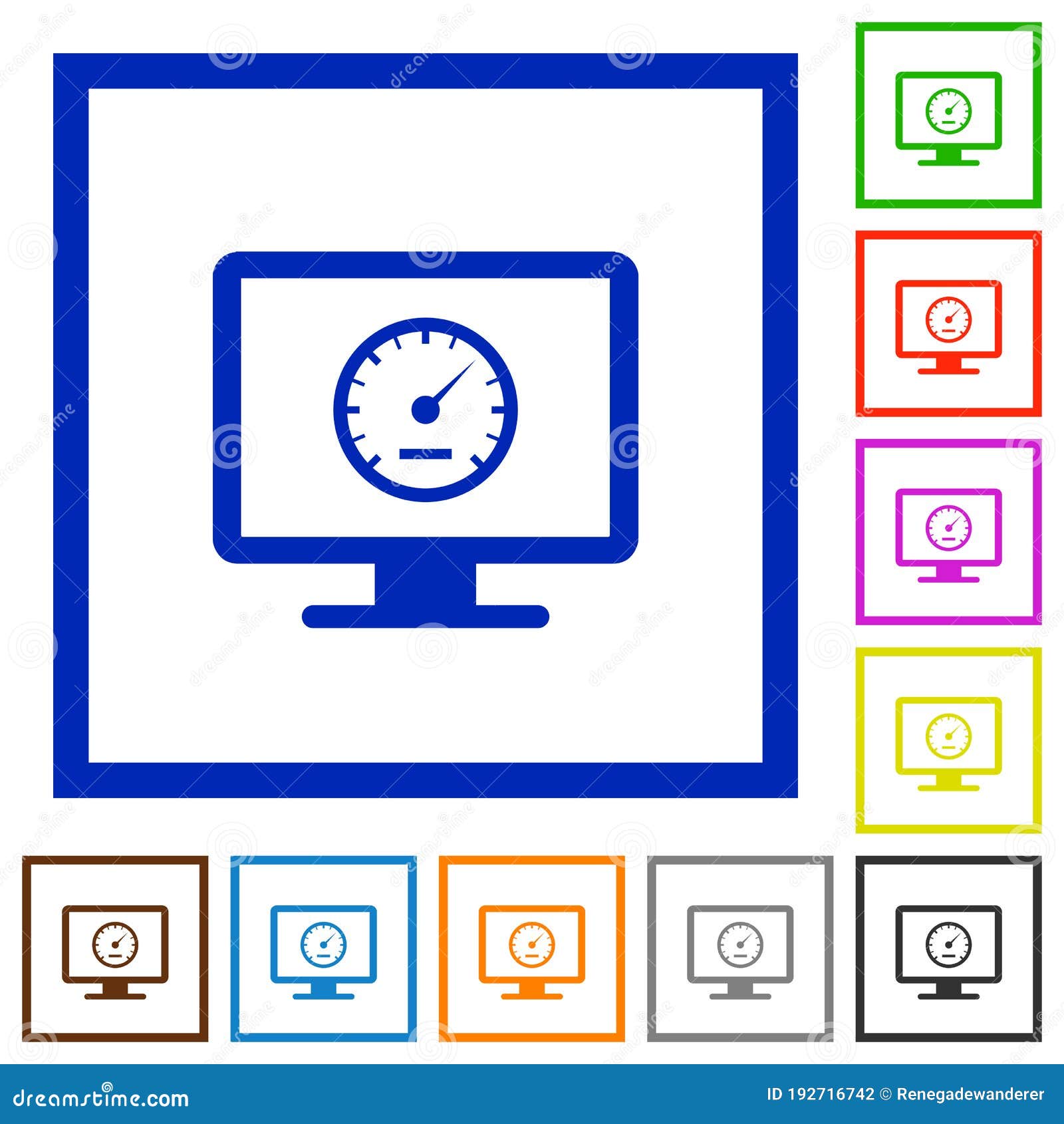 Computer Benchmark Flat Framed Icons Stock Vector - Illustration of ...