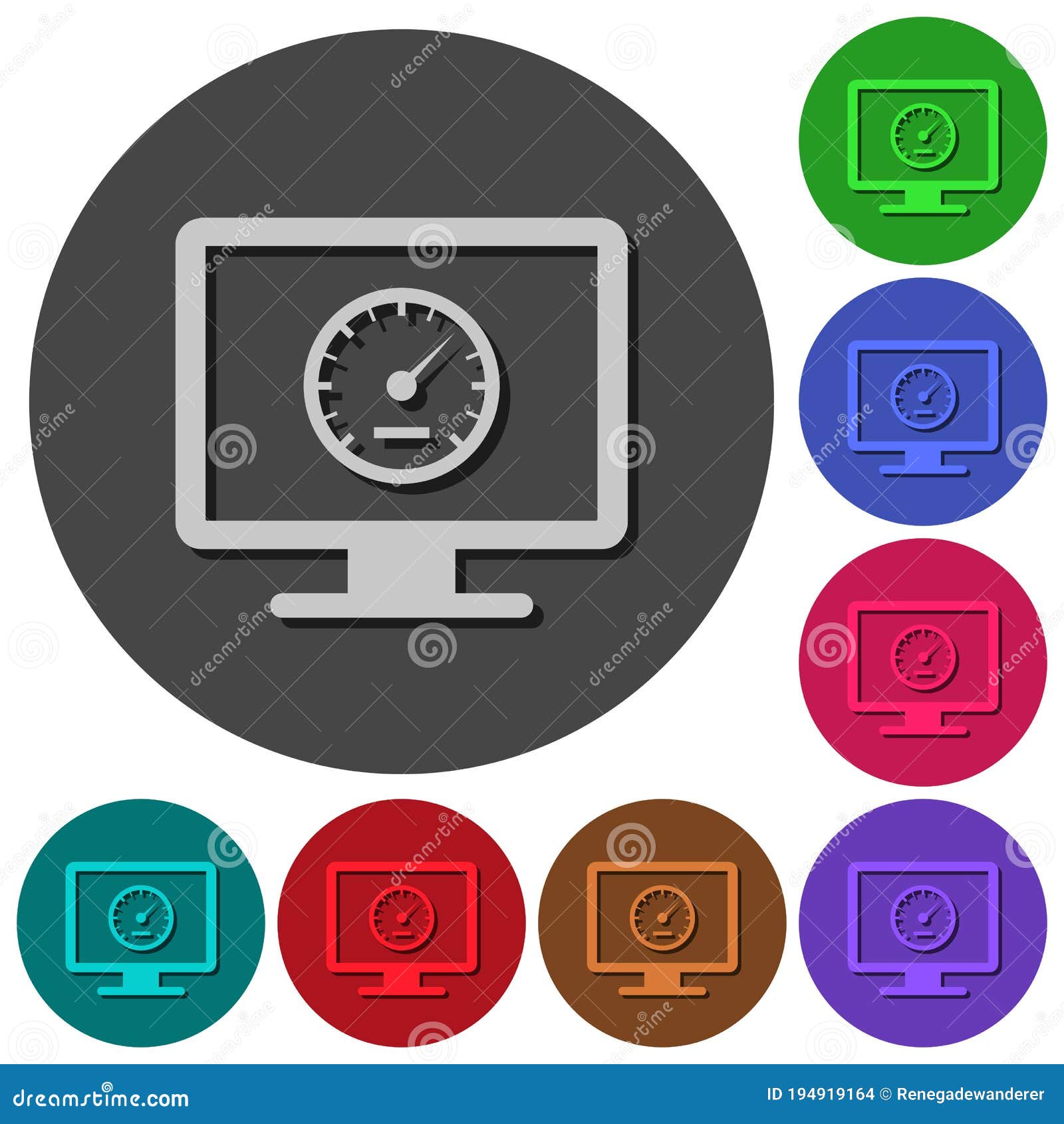 Computer Benchmark Icons with Shadows on Round Backgrounds Stock Vector ...