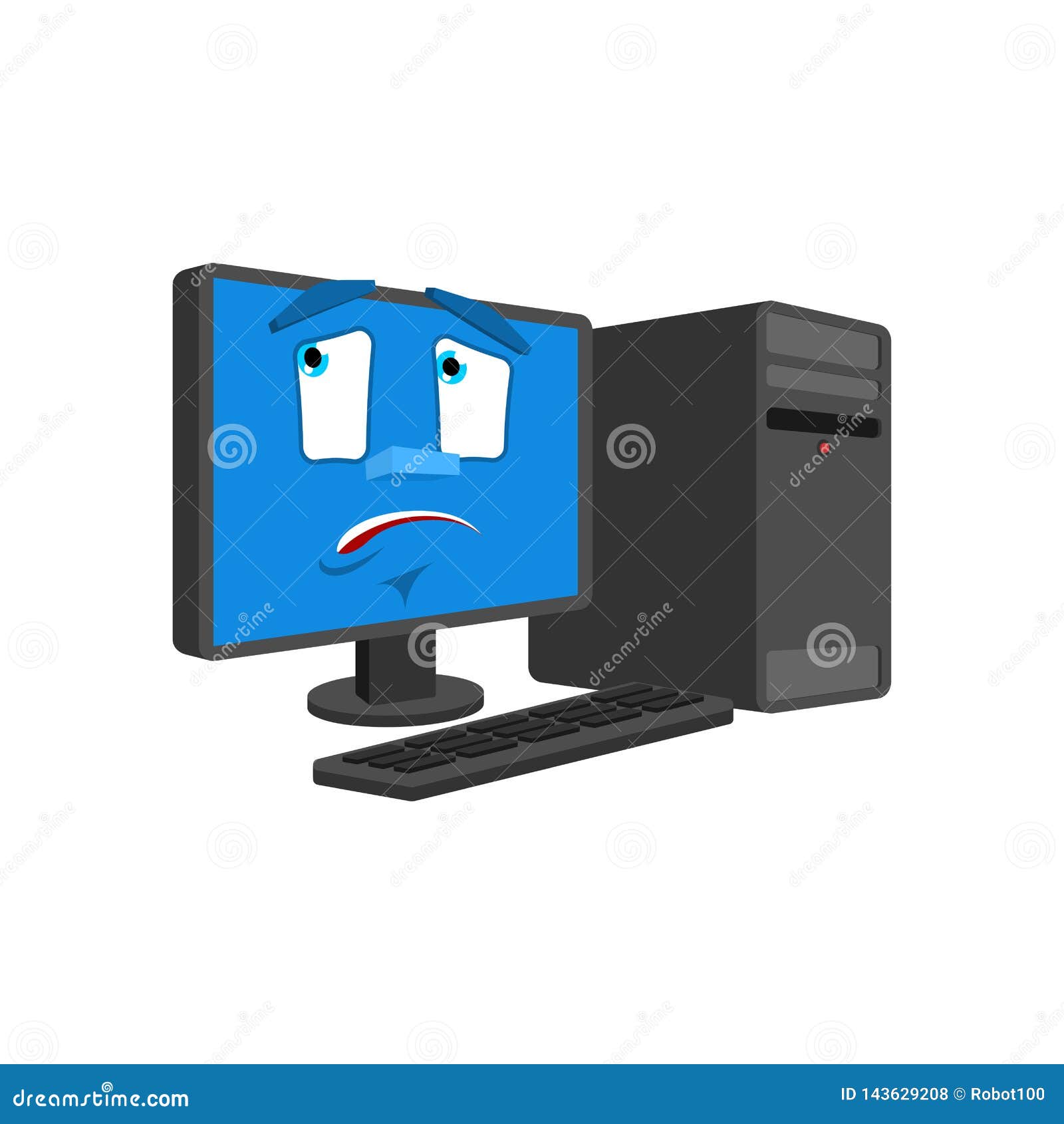 Computer Bewildered Emotion Isolated. PC at Loss Cartoon Style. Data ...