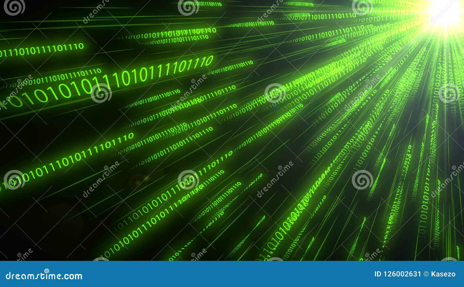 Computer Binary Code Chains Moving To Cpu. Conceptual 3d Illustration ...
