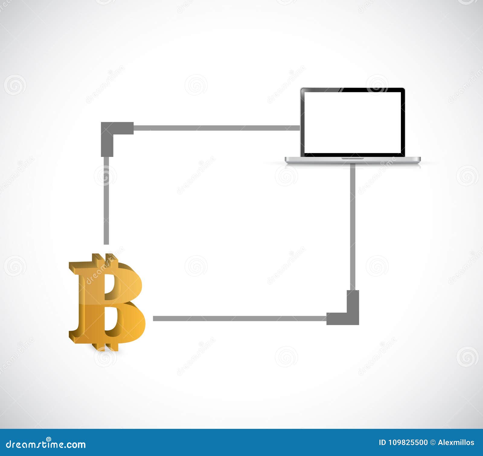 Computer and Bitcoin. Block Chain Link Diagram Stock Illustration ...