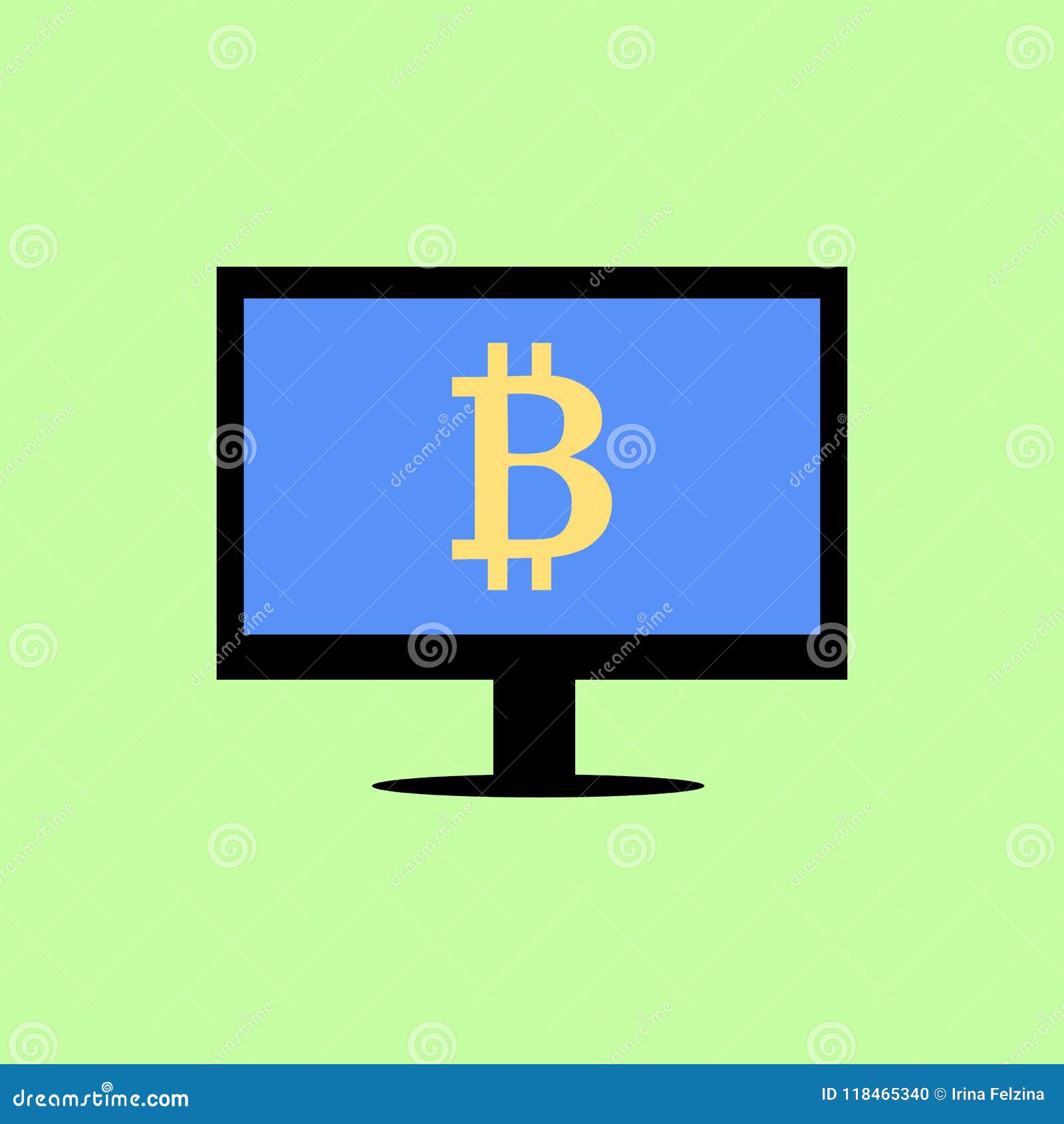 Computer with bitcoin sign stock vector. Illustration of income - 118465340