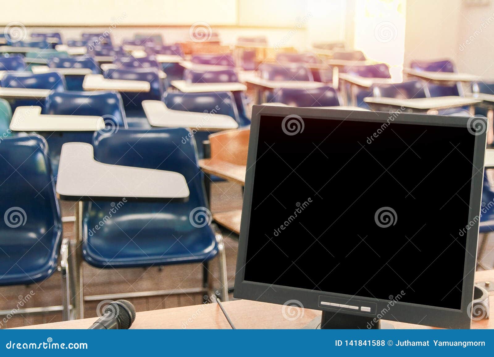 Computer with Blank Copy Space for Your Text Message .in Classroom with ...