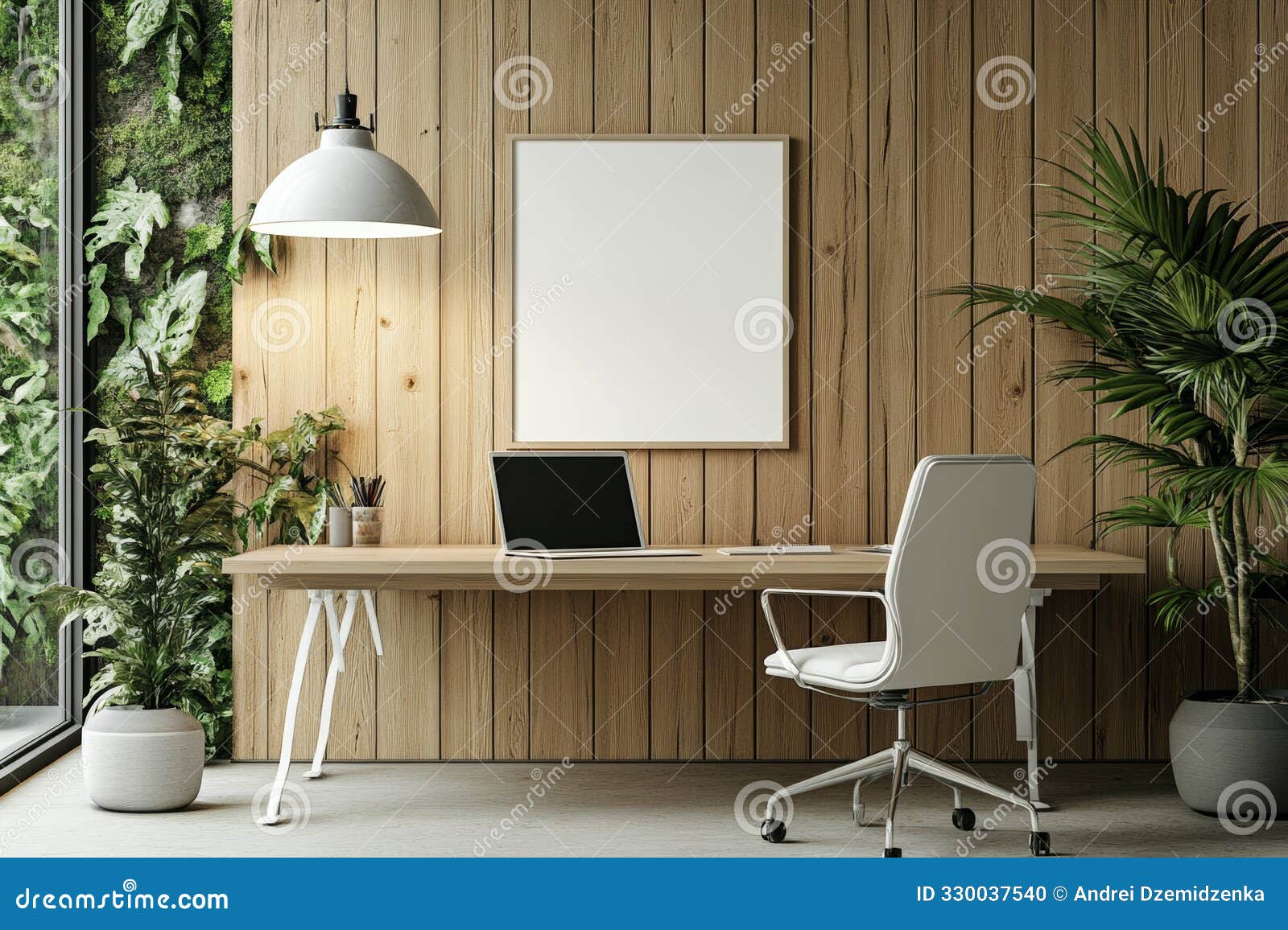 Computer and Blank Frame in the Middle of a Modern Office Workspace ...