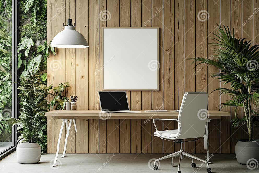 Computer and Blank Frame in the Middle of a Modern Office Workspace ...