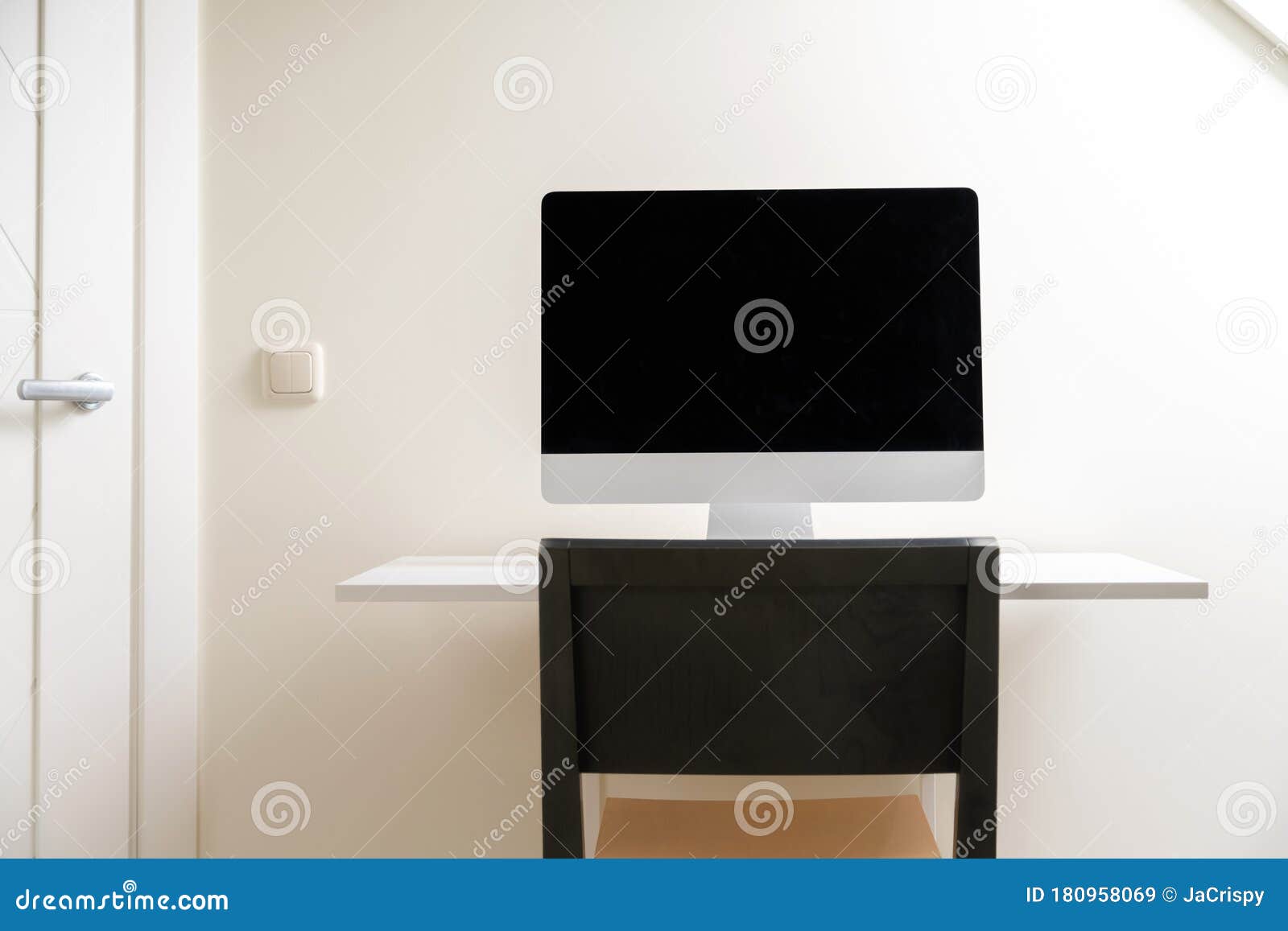 Computer with Blank Screen on the Desk at Home Office. Working from ...