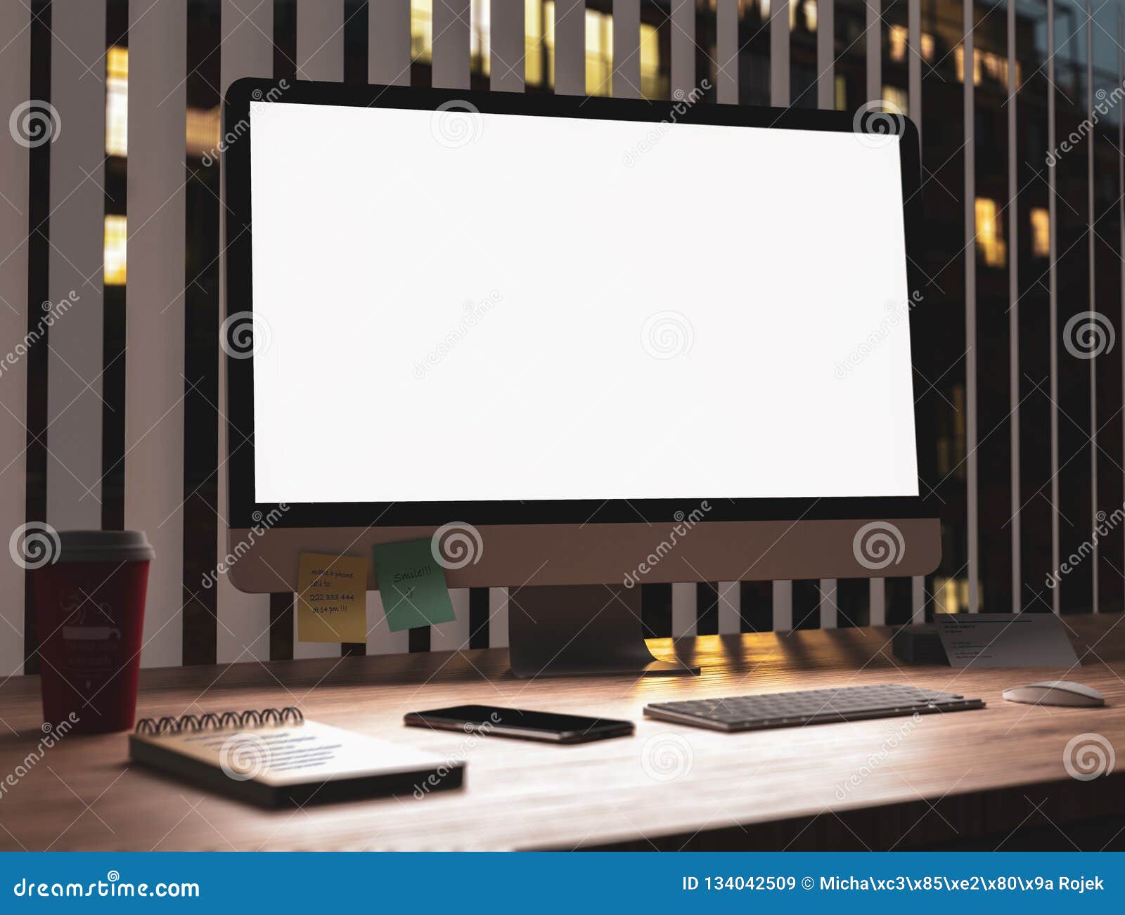 Computer with Blank Screen with Keyboard on Desk Stock Image - Image of ...