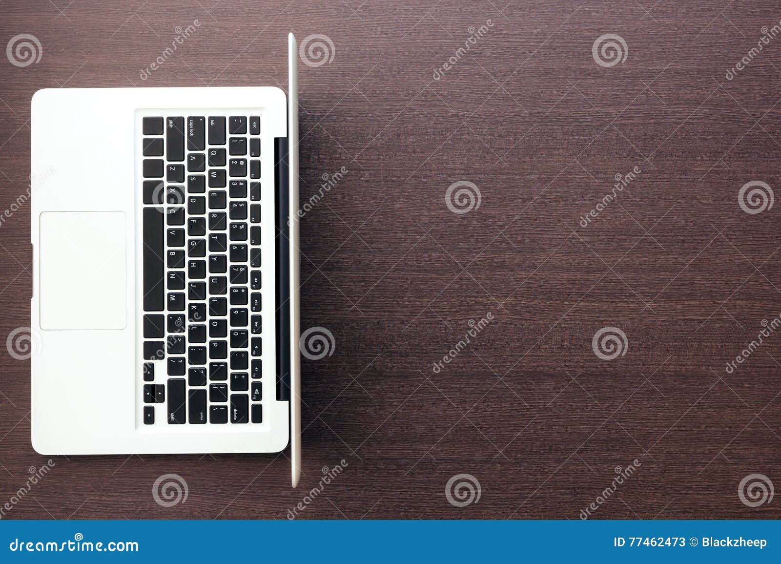 Computer with Blank Space on Wood Desk Top View Stock Image - Image of ...