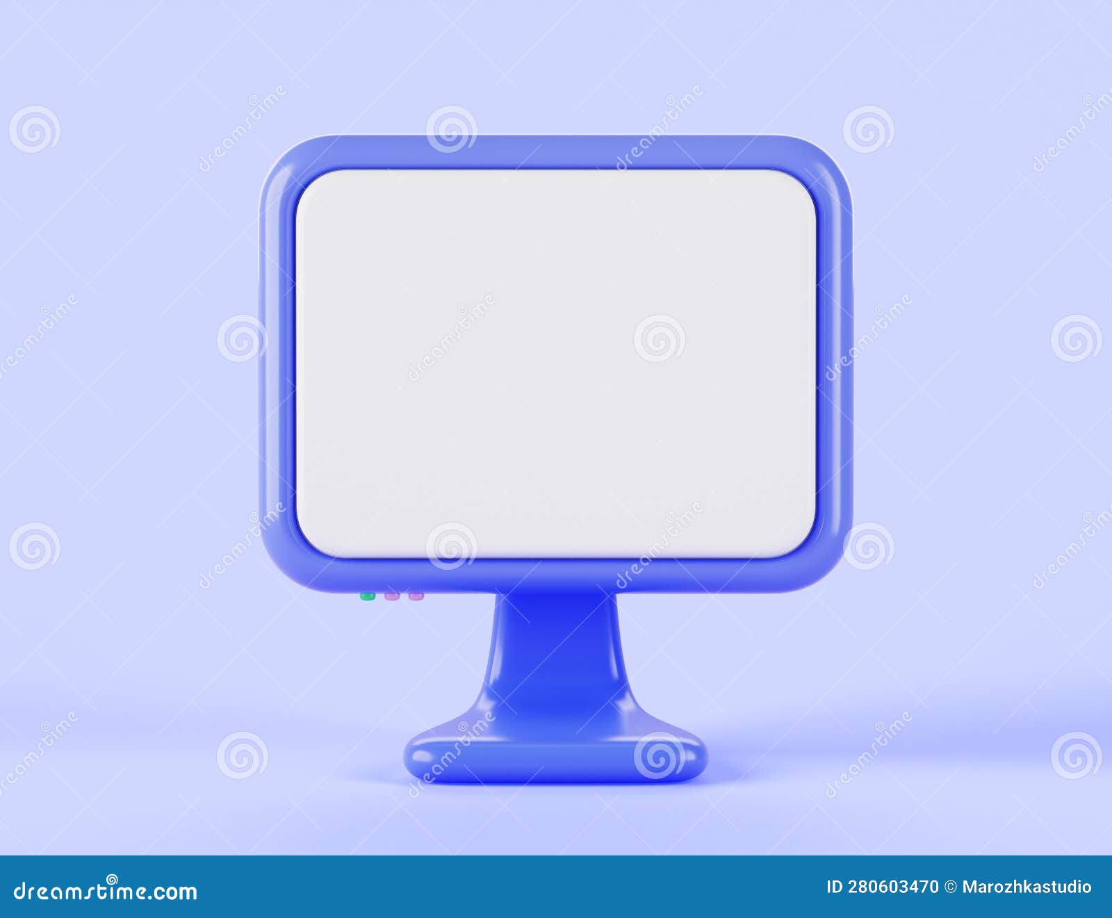 Computer with Blank White Screen Front View 3d Render. Cartoon Blue ...
