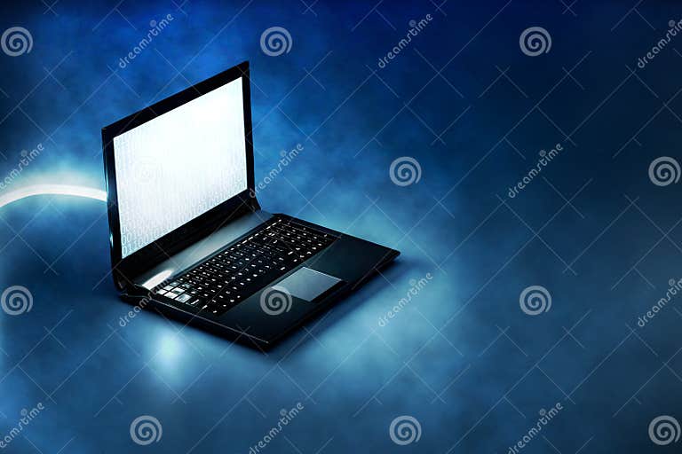 Computer on a Blue Background Stock Photo - Image of progress, database ...
