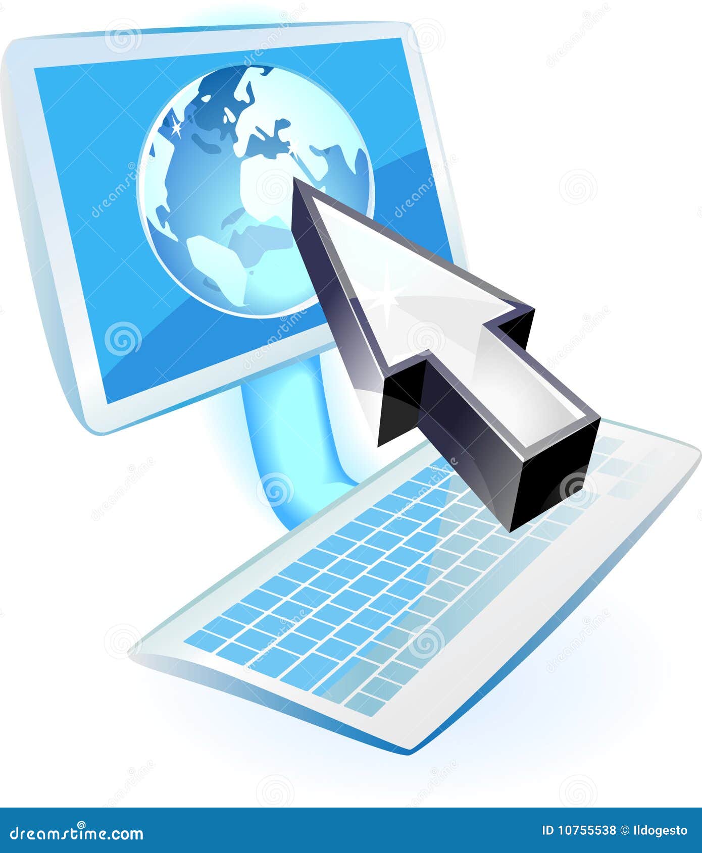 Computer with Blue Globe and Cursor Stock Vector - Illustration of ...