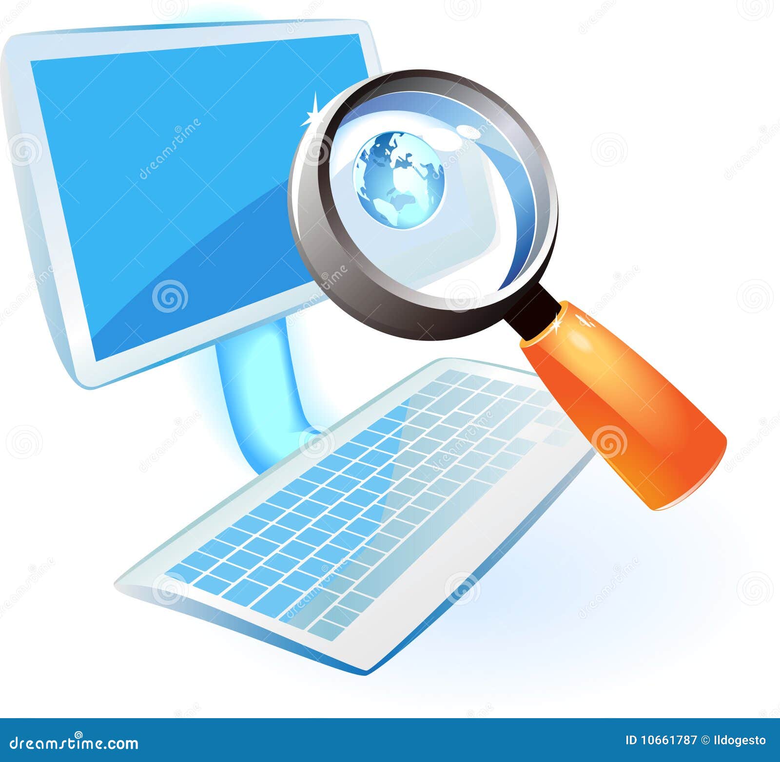 Computer with Blue Globe and Lens Stock Vector - Illustration of ...