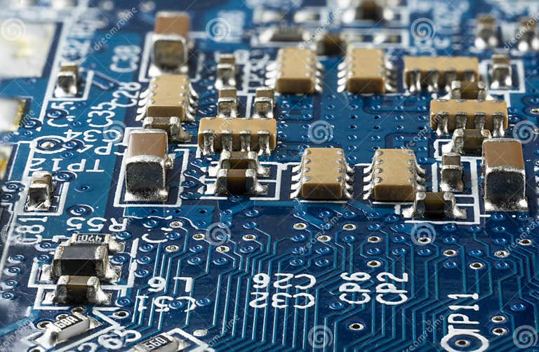 Computer Blue Motherboard with Brown Microcircuits and Different ...