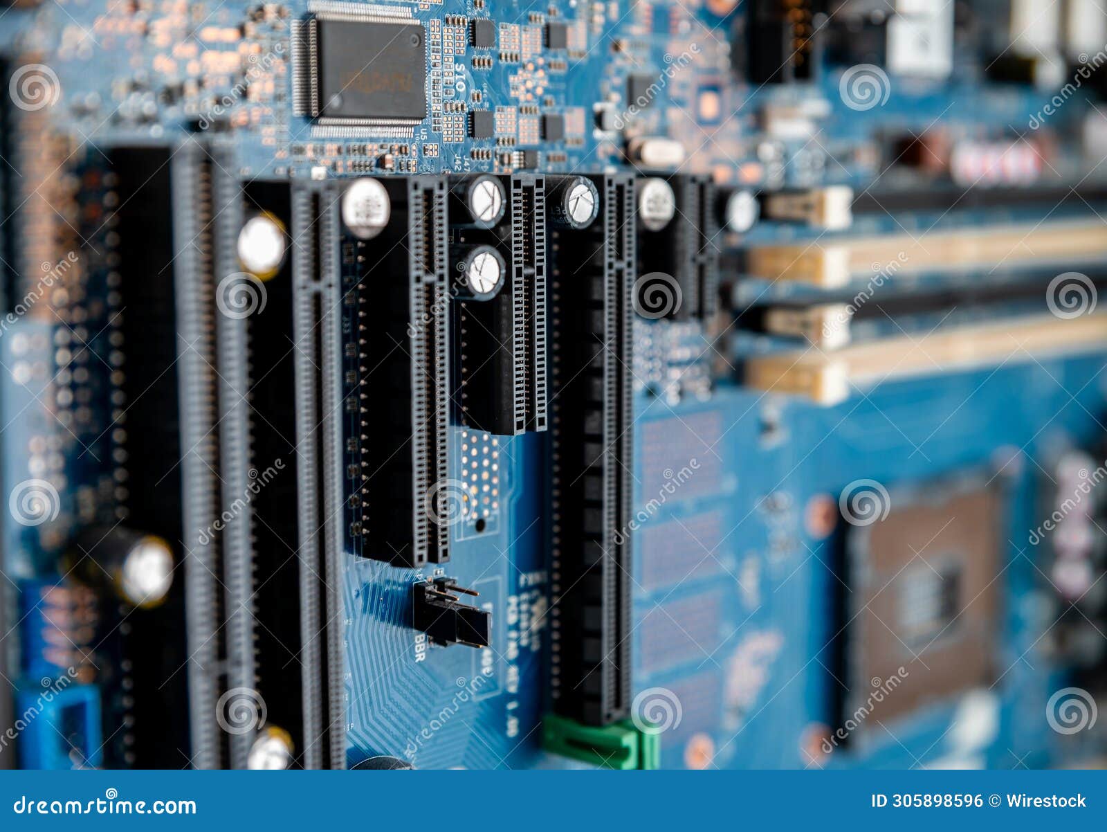 Computer Blue Motherboard without Components. Stock Photo - Image of ...