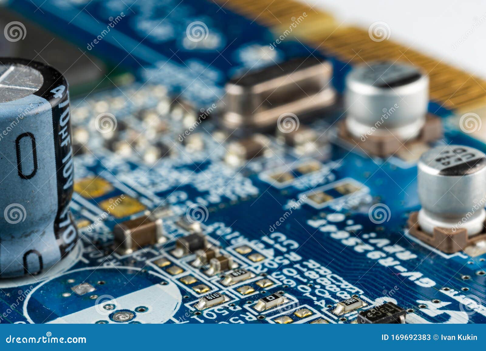 Computer Blue Motherboard with Microchips, Capacitors and Various ...