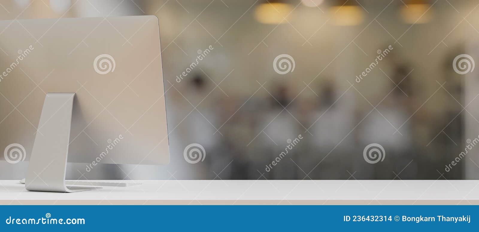 A Computer with Blurred Office Background Stock Illustration ...