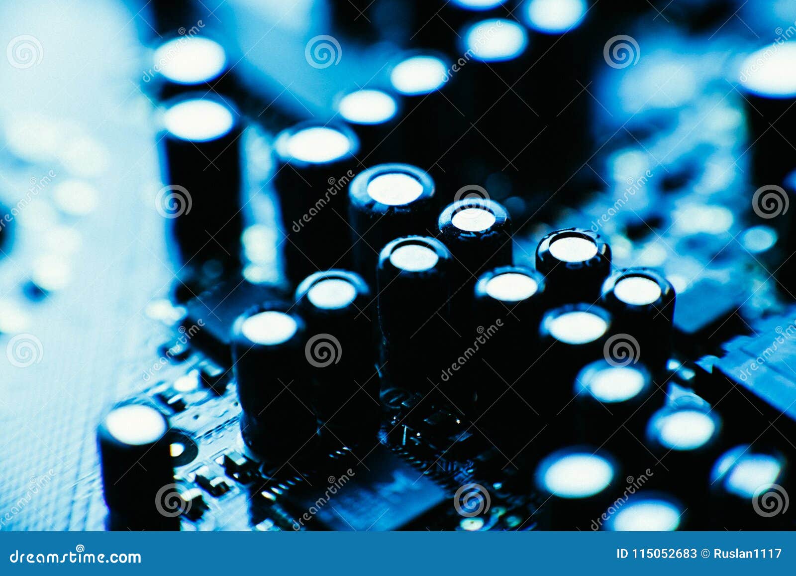 Computer Board Capacitors Blue Color Close-up Stock Image - Image of ...