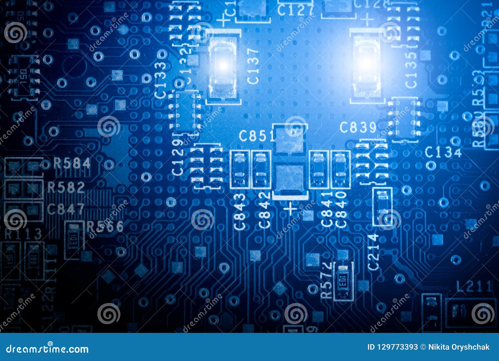 Computer Board. Chip with Blue Backlight. Macro. Stock Image - Image of ...