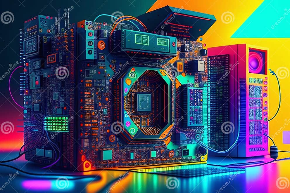 A Computer Board with Colorful Lights and a Circuit Board with the Word ...