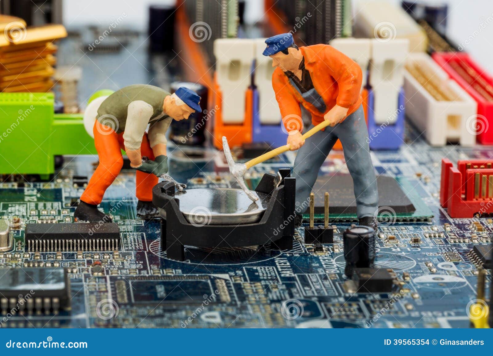 Computer Board and Construction Workers Stock Photo - Image of hardware ...