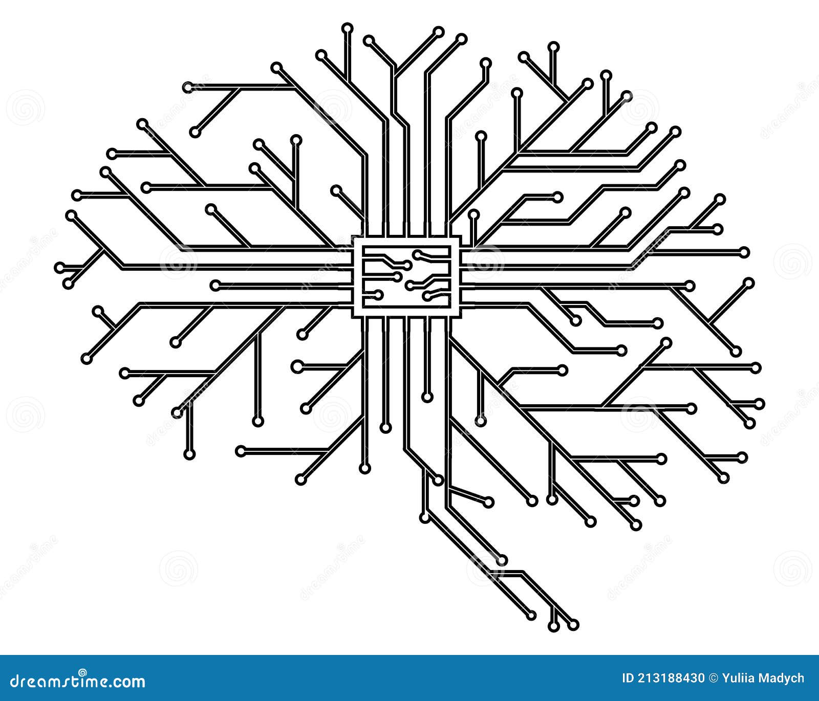 Computer Board in the Form of a Human Brain in Black with a Processor ...