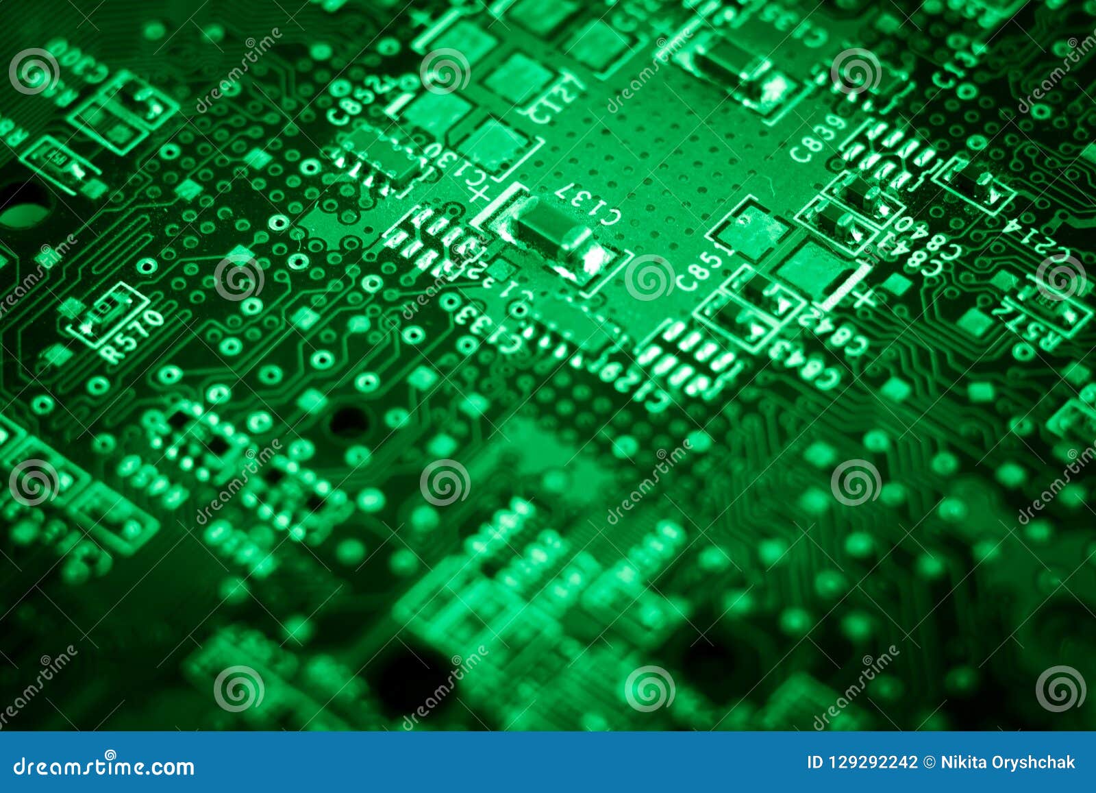 Computer Board. Microchip in Green Light. Stock Photo - Image of design ...