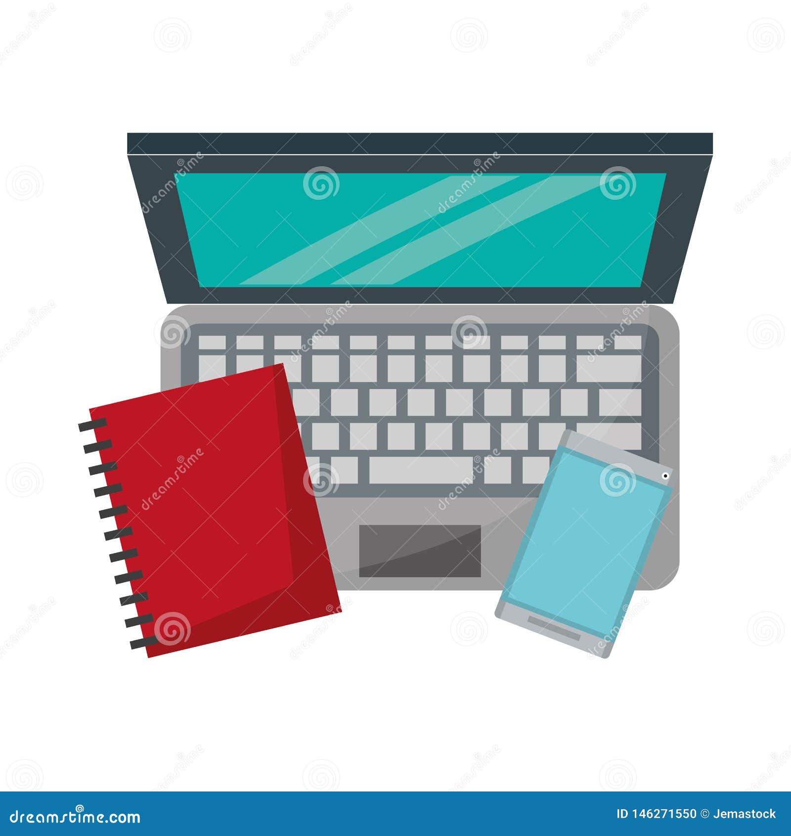 Computer with Book and Cellphone Stock Vector - Illustration of digital ...