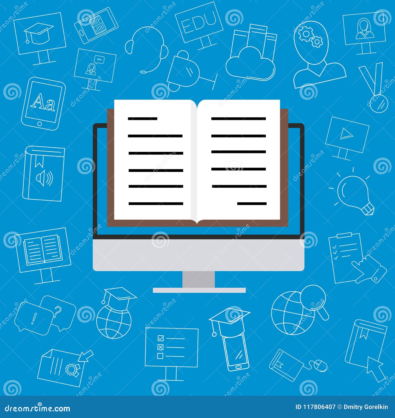 Computer with Book Logo. E-learning, Online Library Concept Stock ...