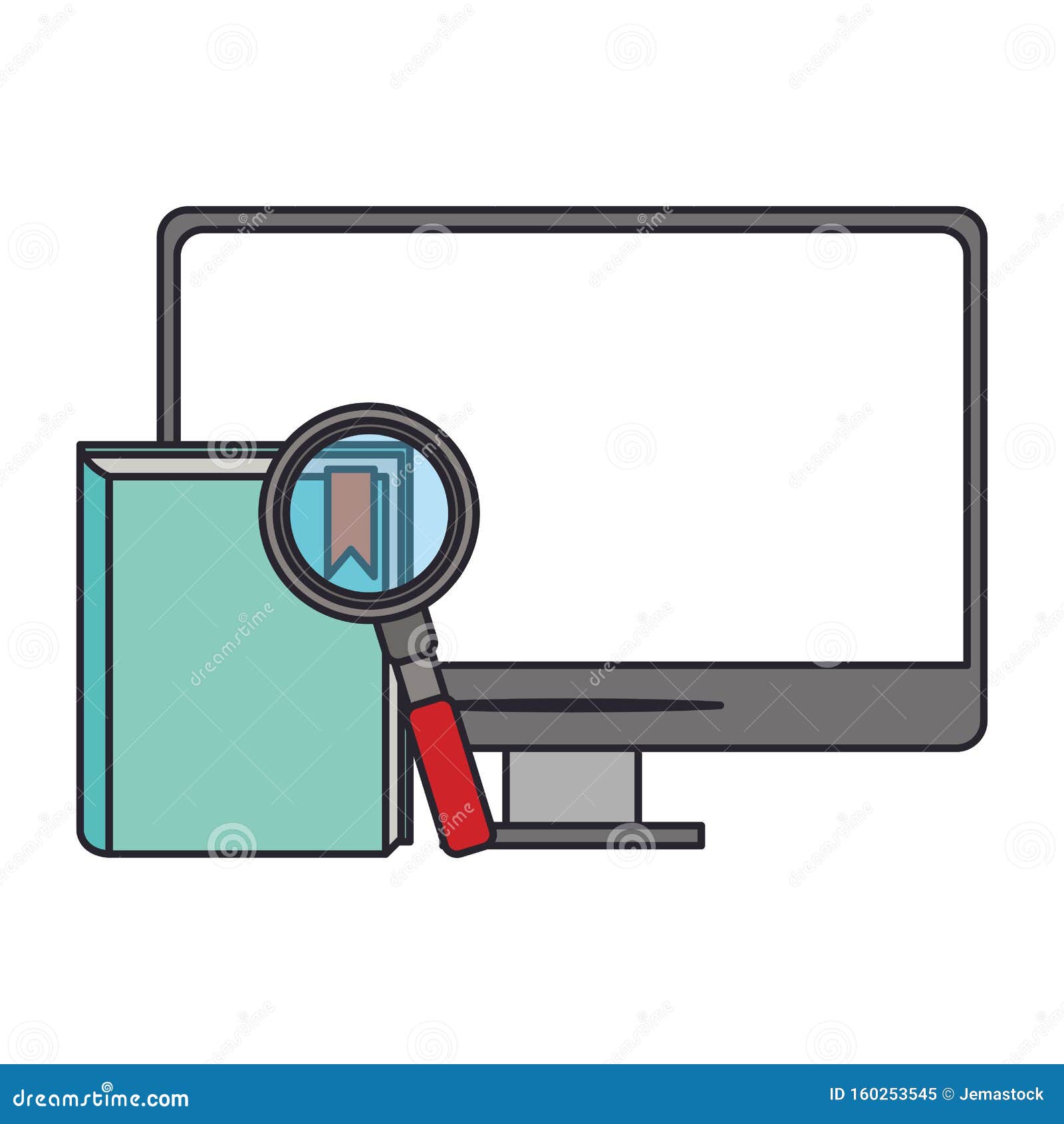 Computer and Book Design Isolated Icon Stock Vector - Illustration of ...