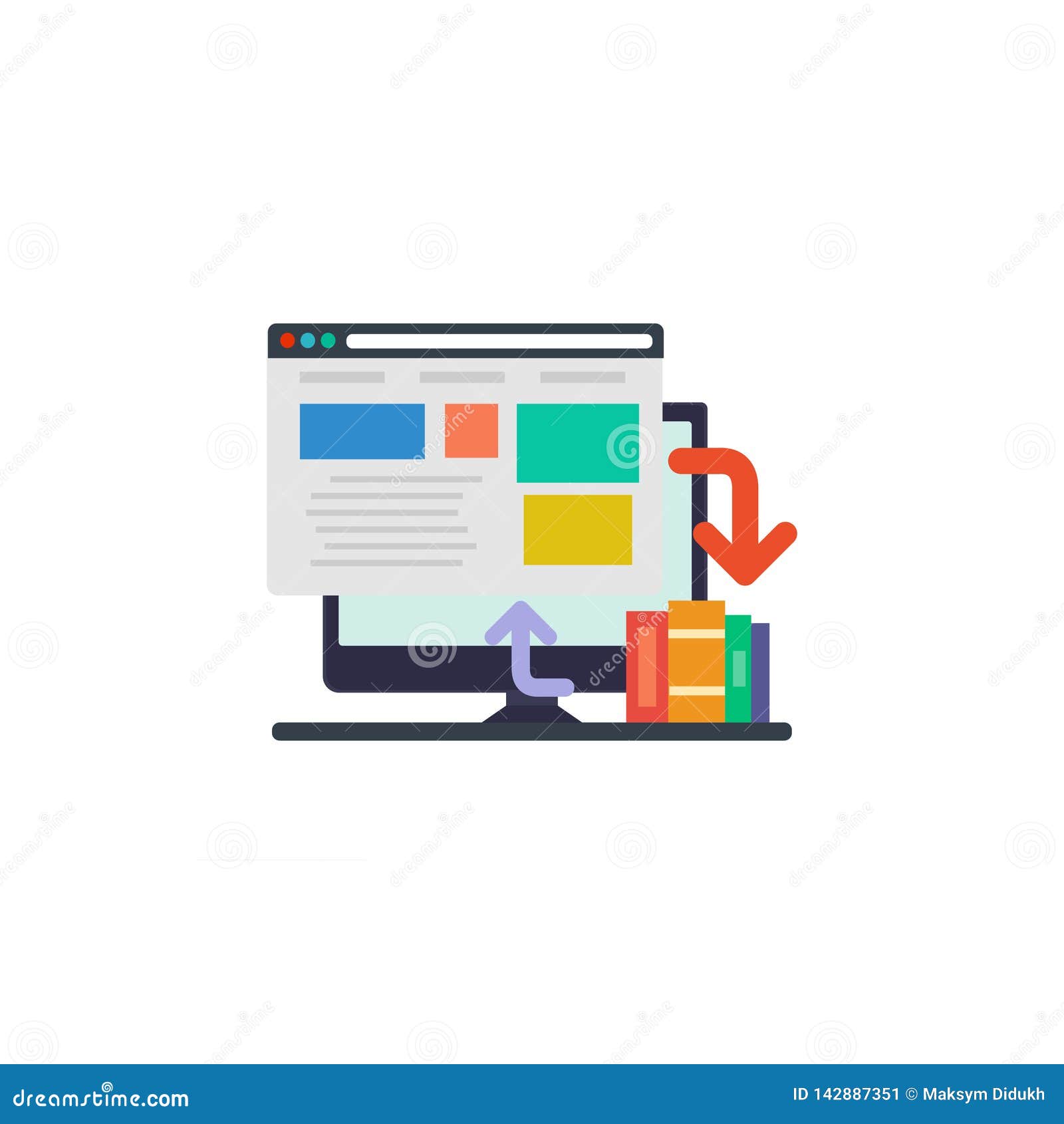 Computer with Books. Flat Design. Vector Illustration. EPS 10 Stock ...