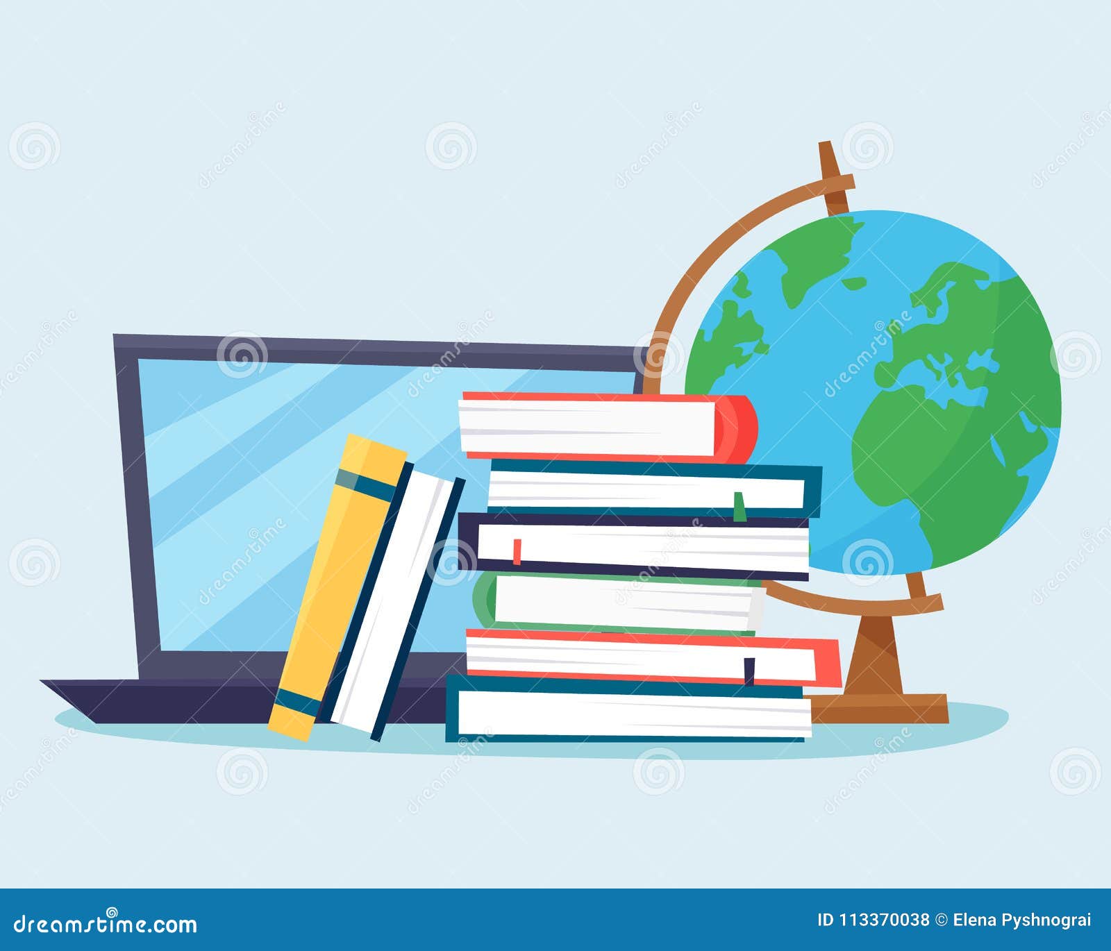 Computer with Books and Globe. Online Education Stock Vector ...