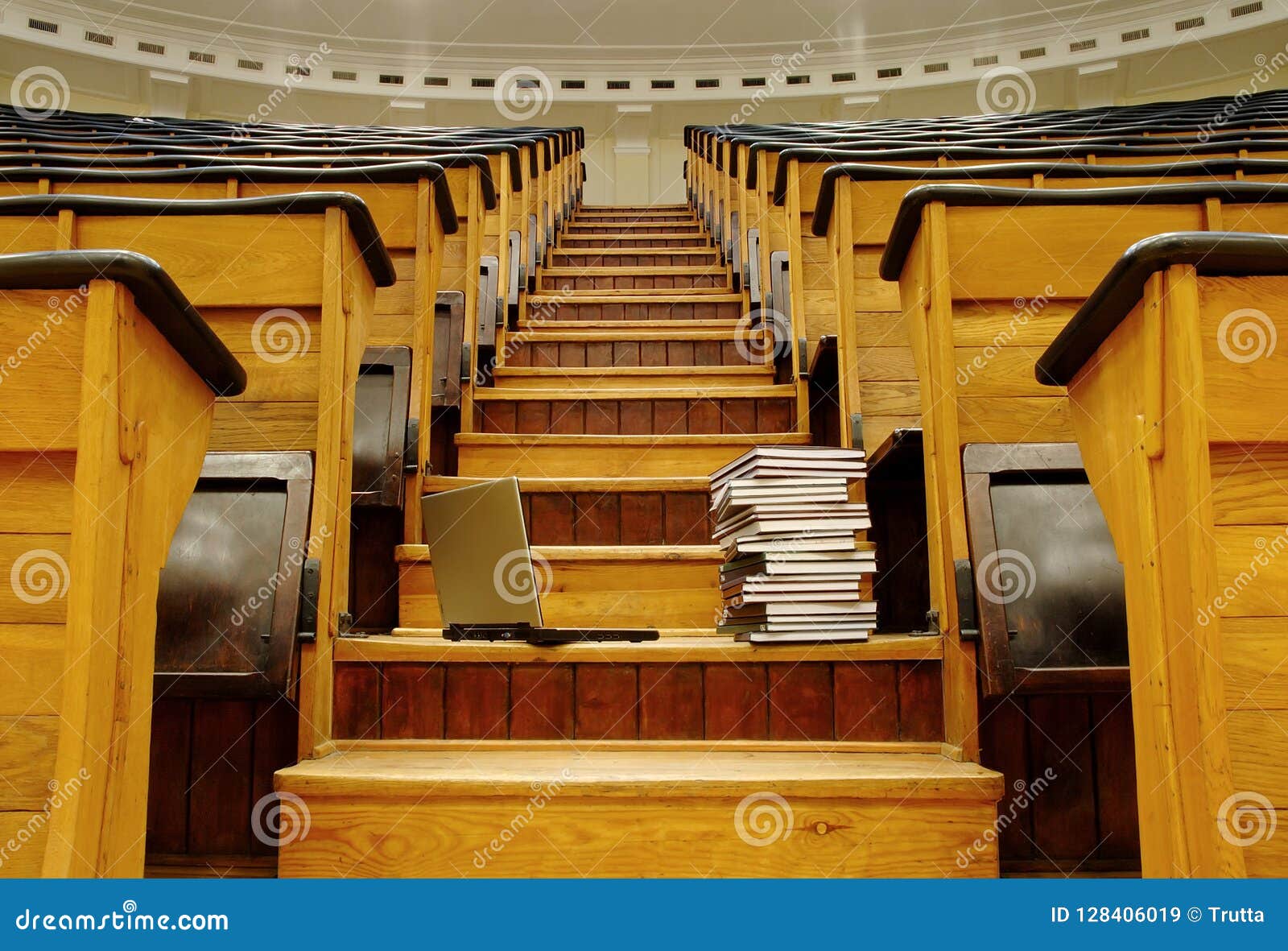 Computer and Books in Lecture Hall Stock Image - Image of teaching ...