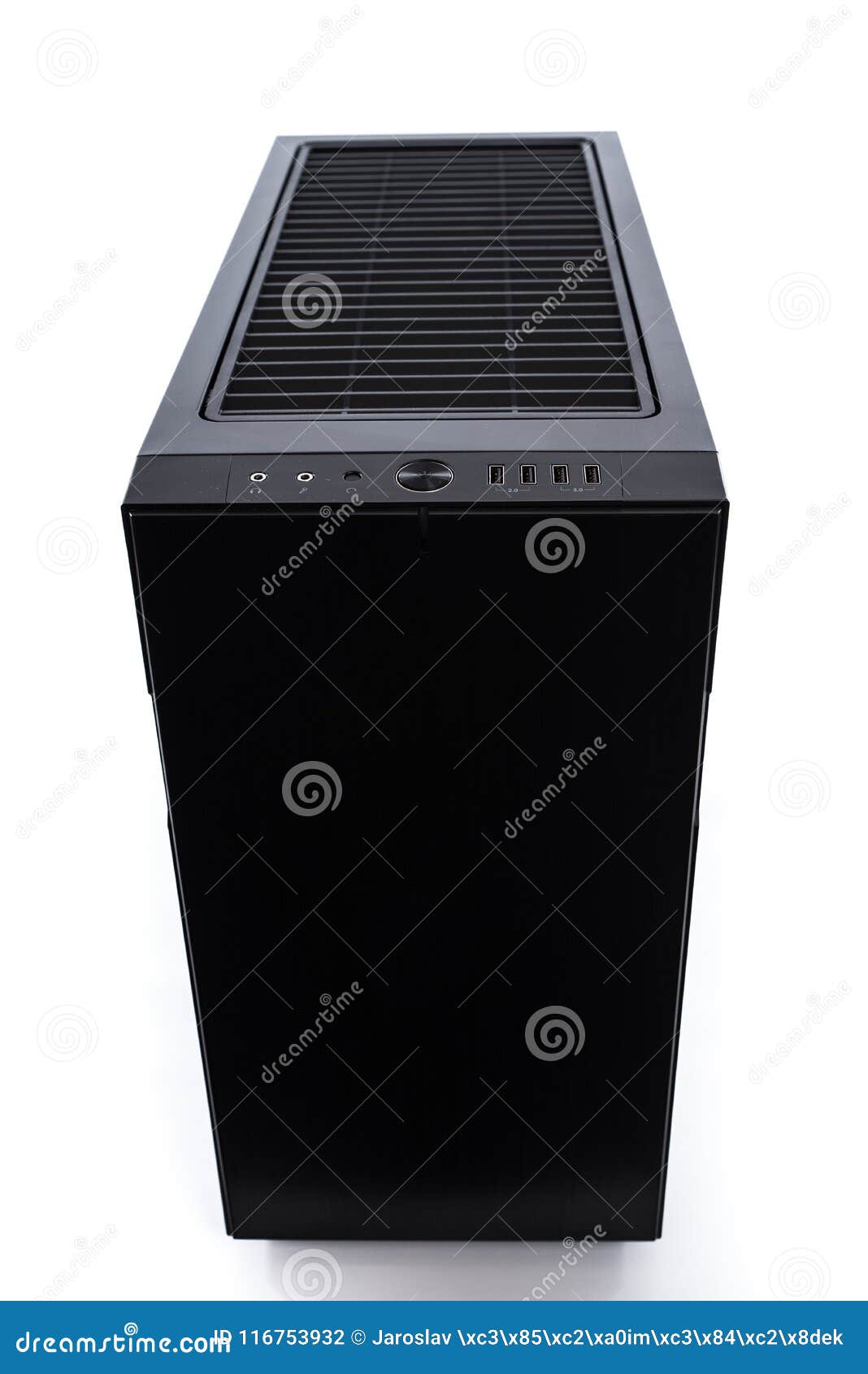 Computer Box with Hardware Game Console Behind a White Background Stock ...