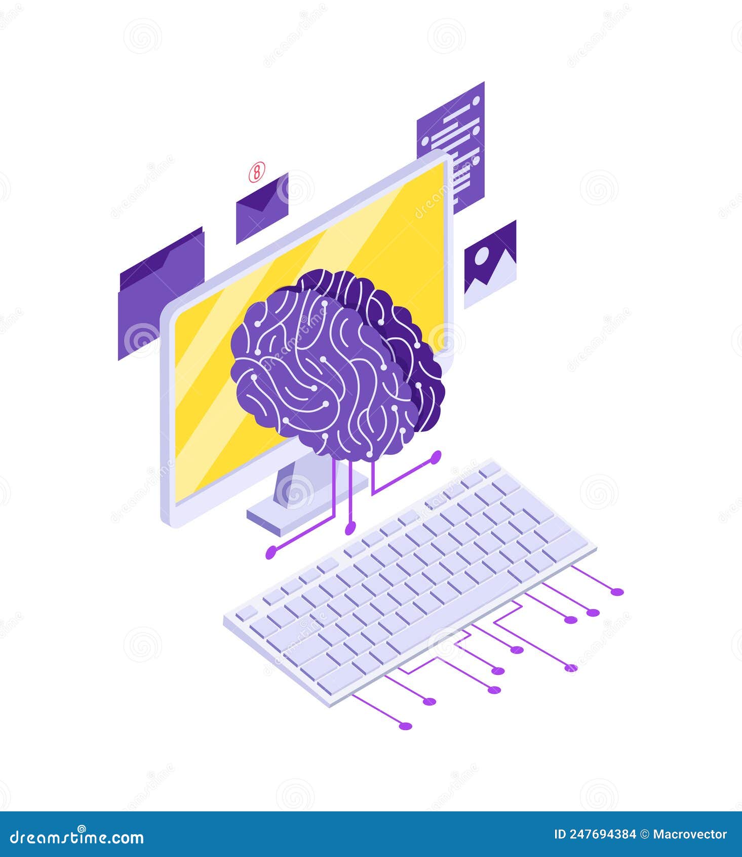 Computer Brain Automation Composition Stock Vector - Illustration of ...