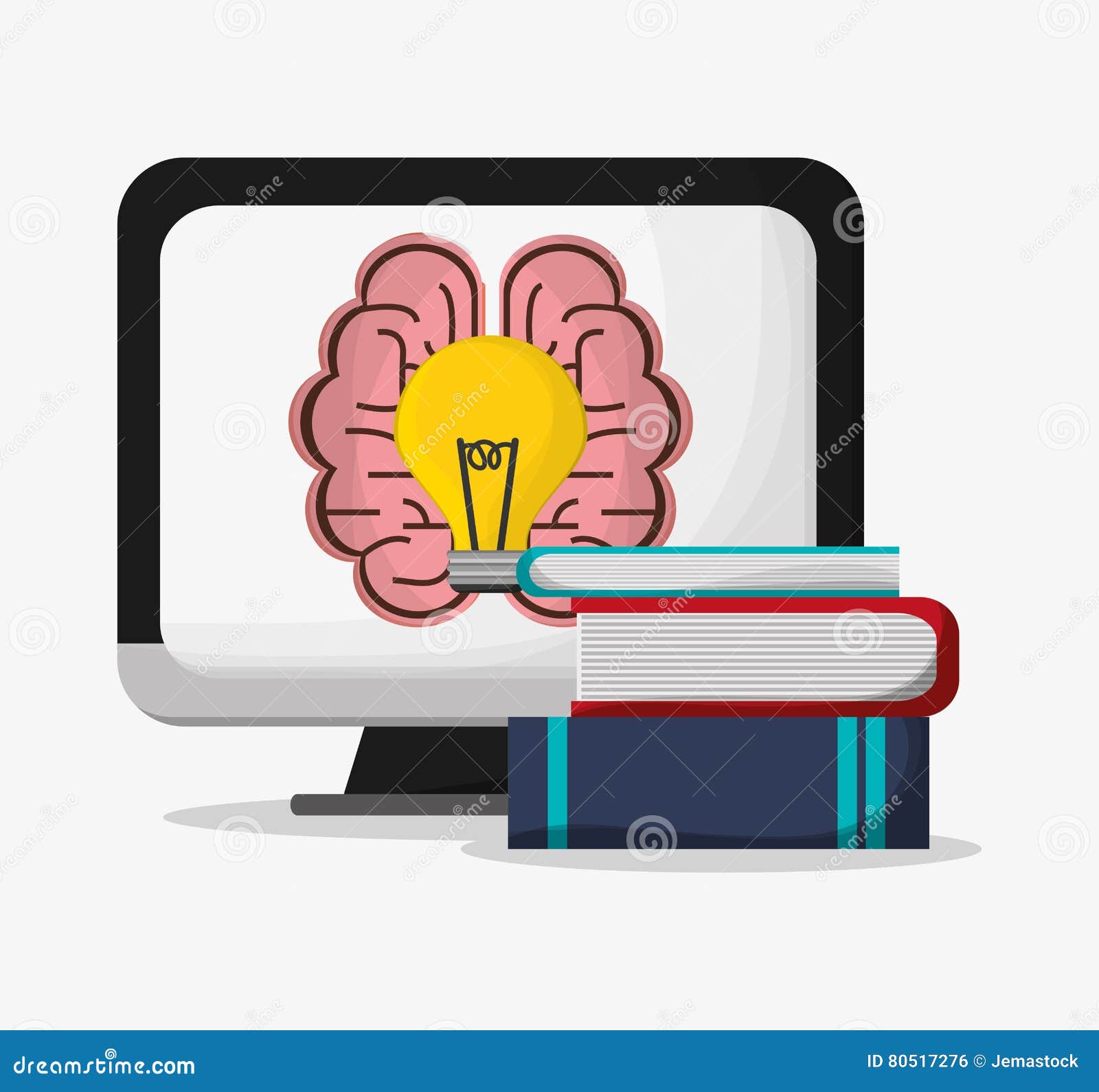 Computer Brain Bulb and Books Design Stock Vector - Illustration of ...