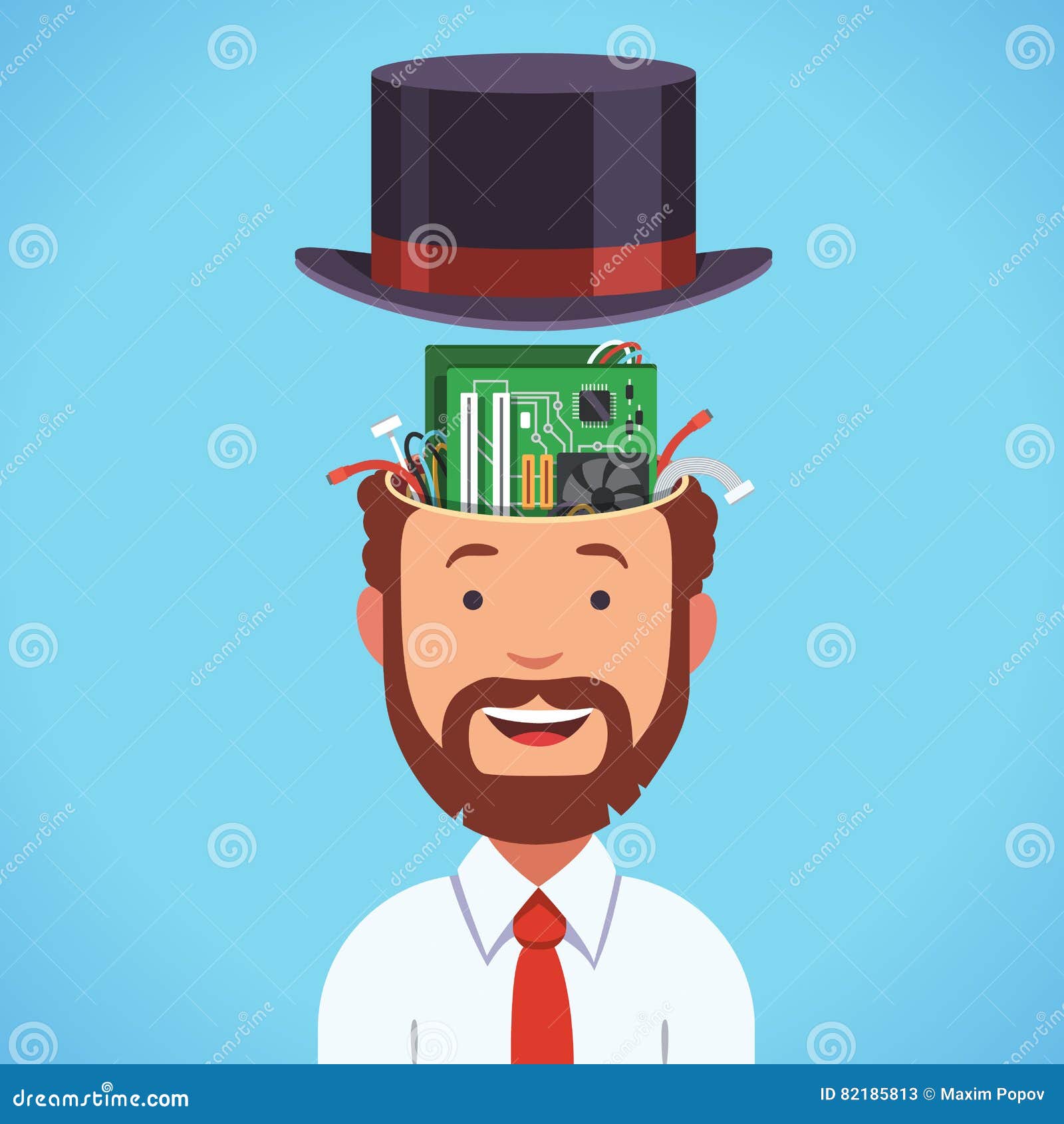 Computer Brain Head With Motherboard And Processor Cartoon Vector ...