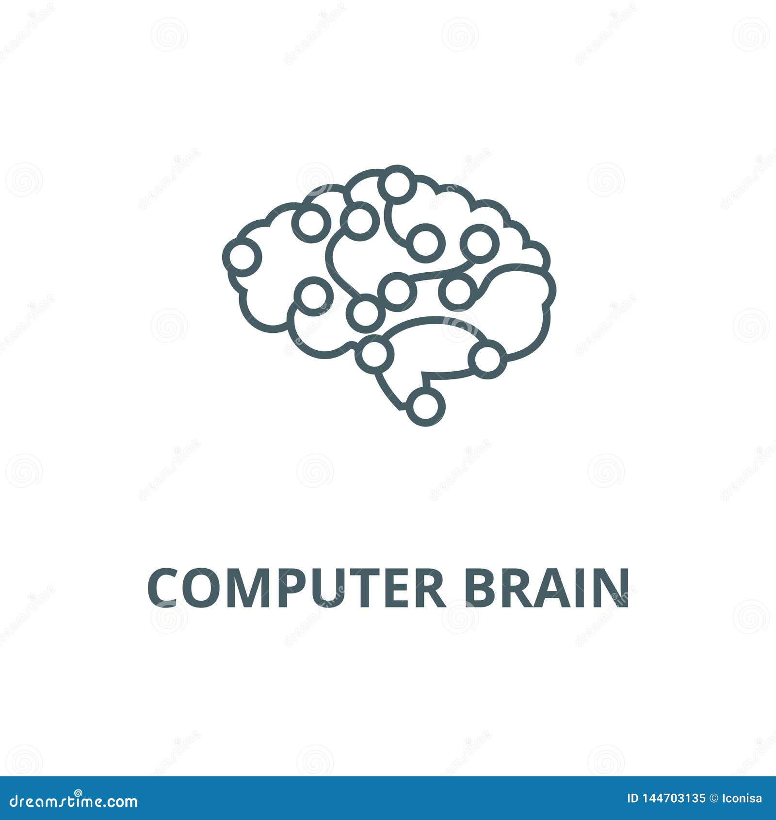 Computer Brain Line Icon, Vector. Computer Brain Outline Sign, Concept ...