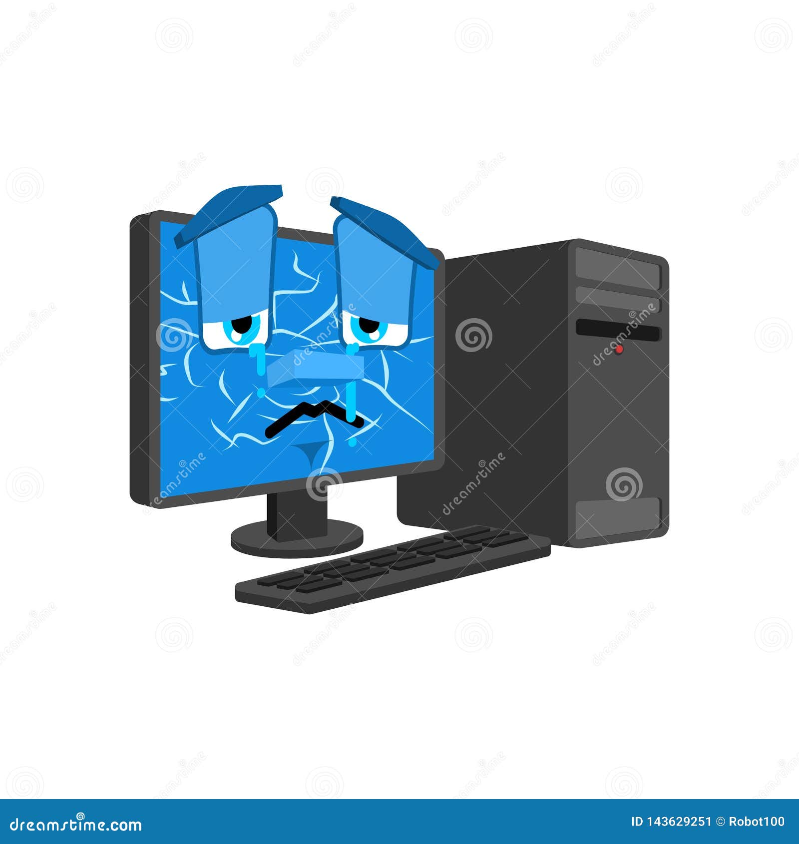 Computer Broken. PC Cracked Screen Isolated. Vector Illustration Stock ...