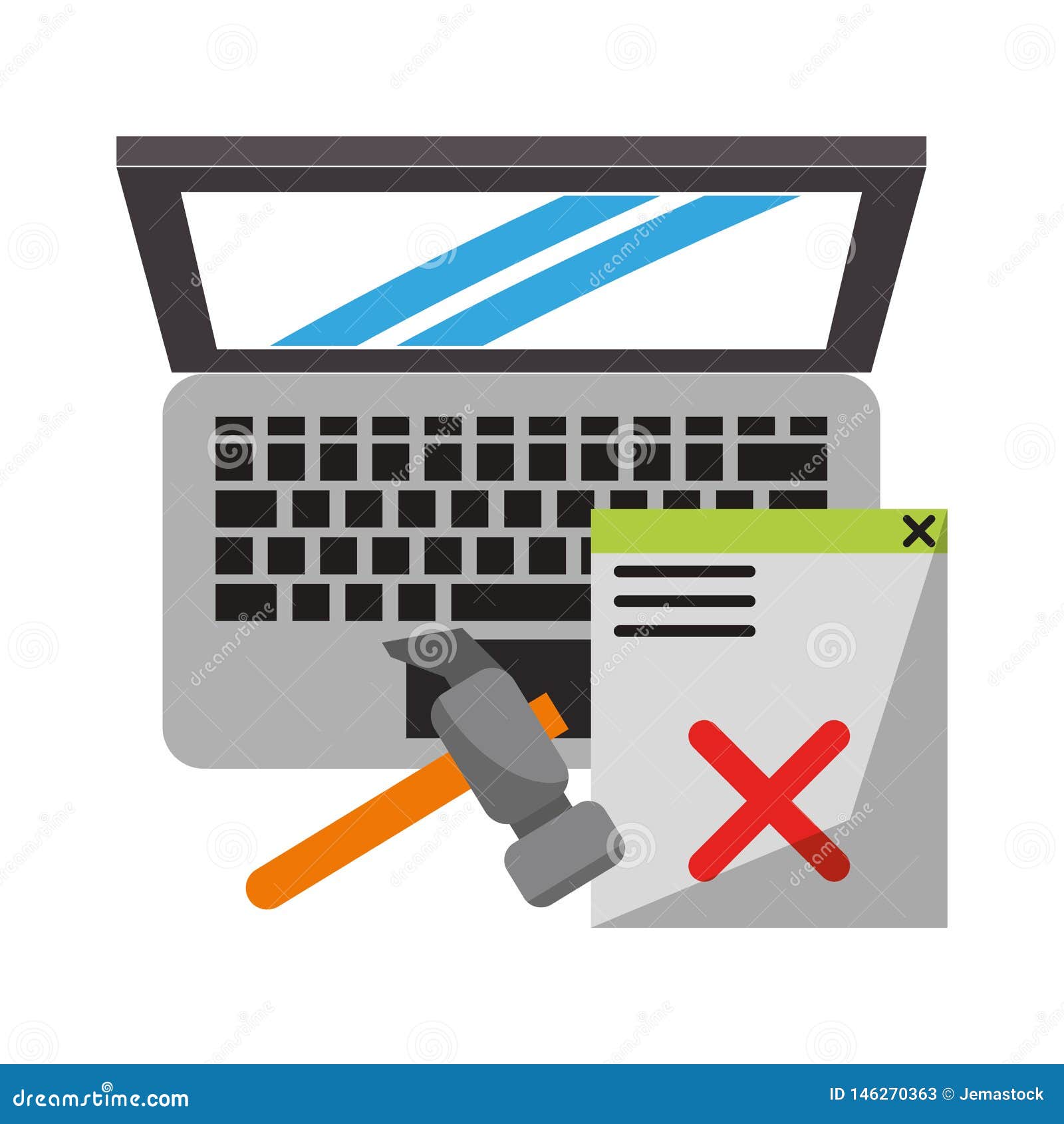Computer and Broken Web Site and Tools Stock Vector - Illustration of ...