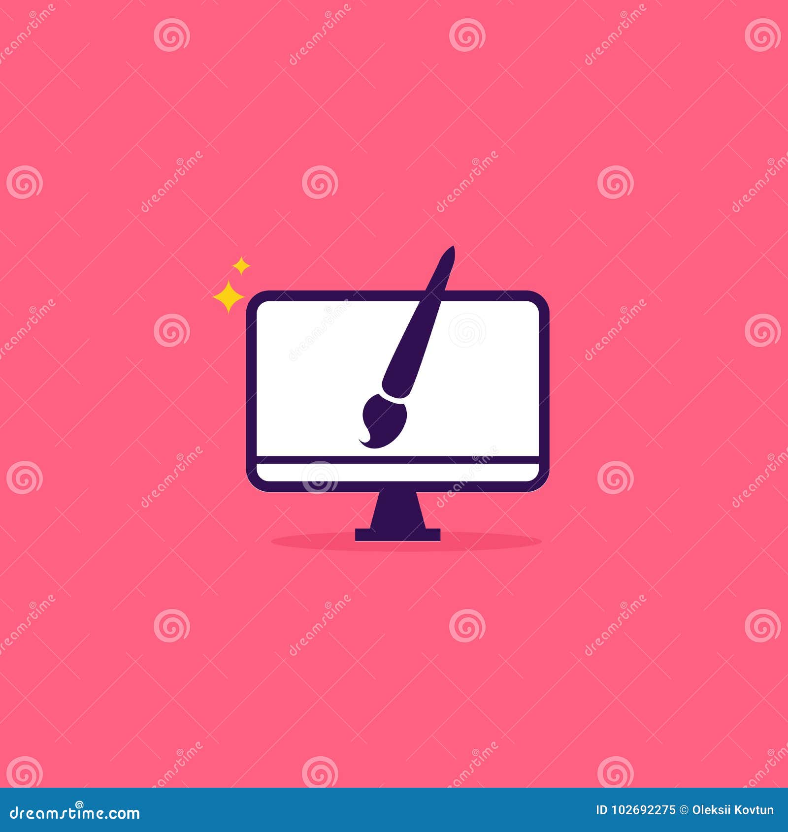 Computer and Brush Icon. Line Icon. Vector. Stock Illustration ...