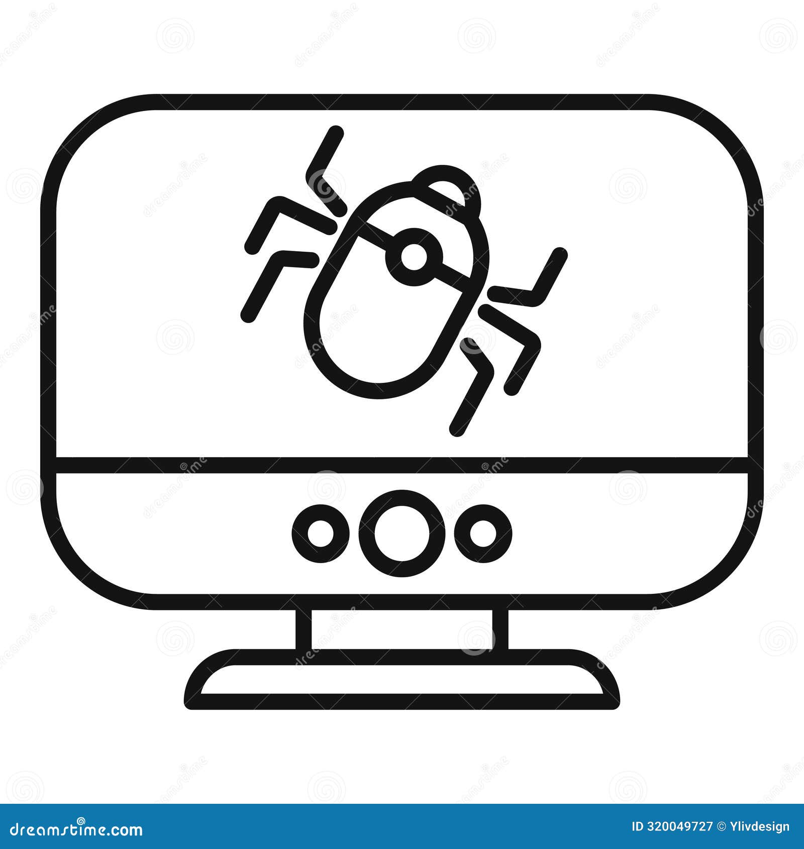 Line Art Icon of a Computer Screen with a Bug Representing Software ...