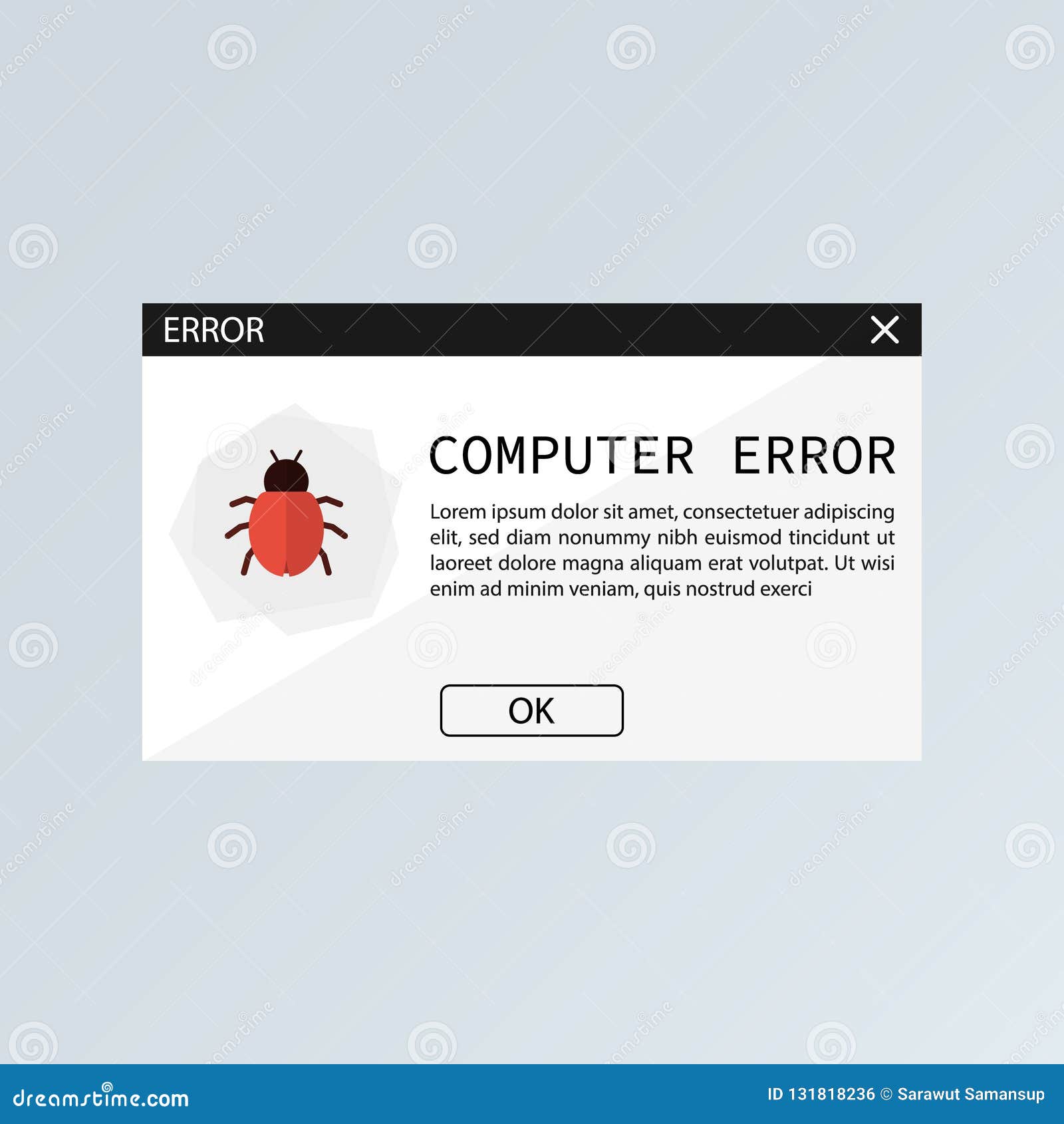 Computer Bug Error Notification Popup Vector Stock Vector